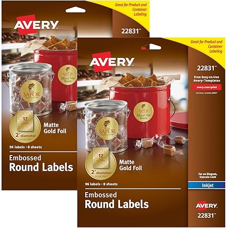 Amazon.com : Avery Embossed 2 Inch Round Labels for Inkjet Printers ...