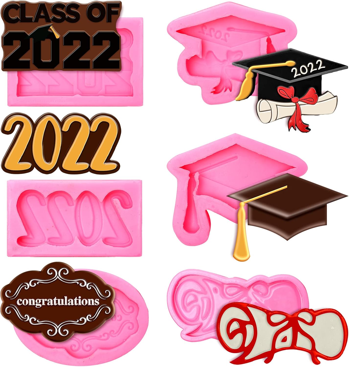 Amazon.com: Whaline 6 Pack Graduation Fondant Molds Silicone Graduation ...