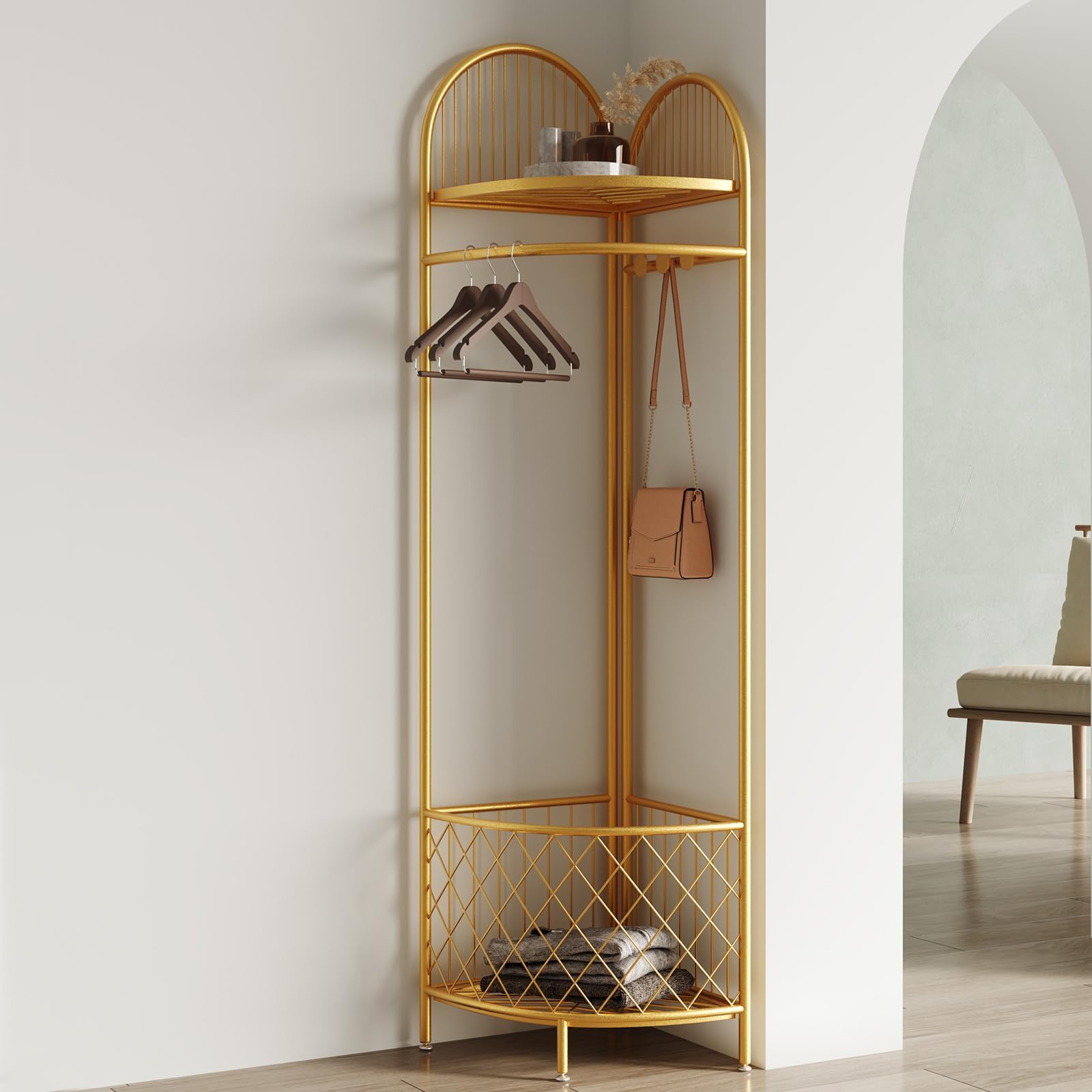 Amazon.com: HKaikzo Gold Metal Corner Coat Rack, Modern Clothing Rack ...