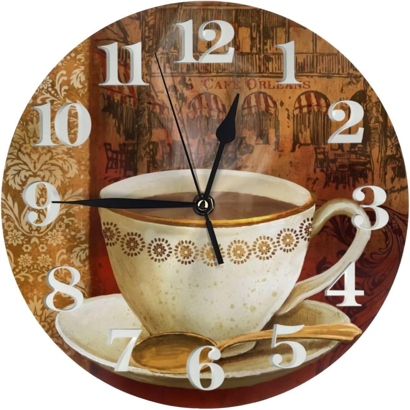Amazon.com: THOEWONG Coffee Wall Clock Vintage Brown Round Battery ...