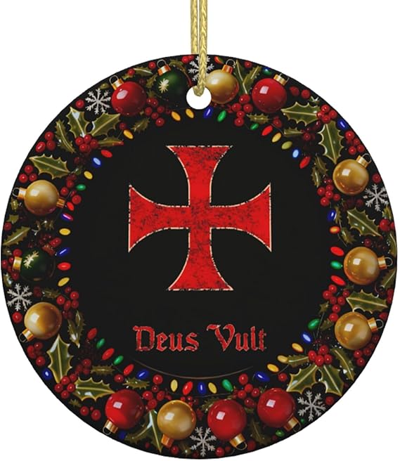 Amazon.com: Christmas Ornament, Deus Vult Crusader Templar Cross ...