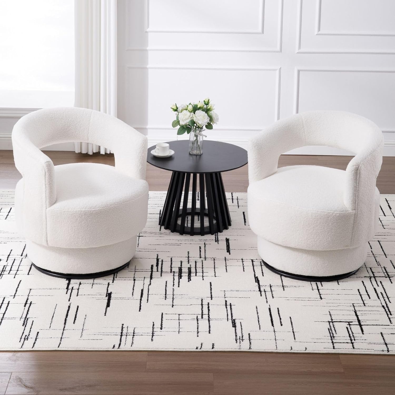 Amazon.com: LukeAlon Sherpa Swivel Round Accent Chair Set of 2, Modern ...