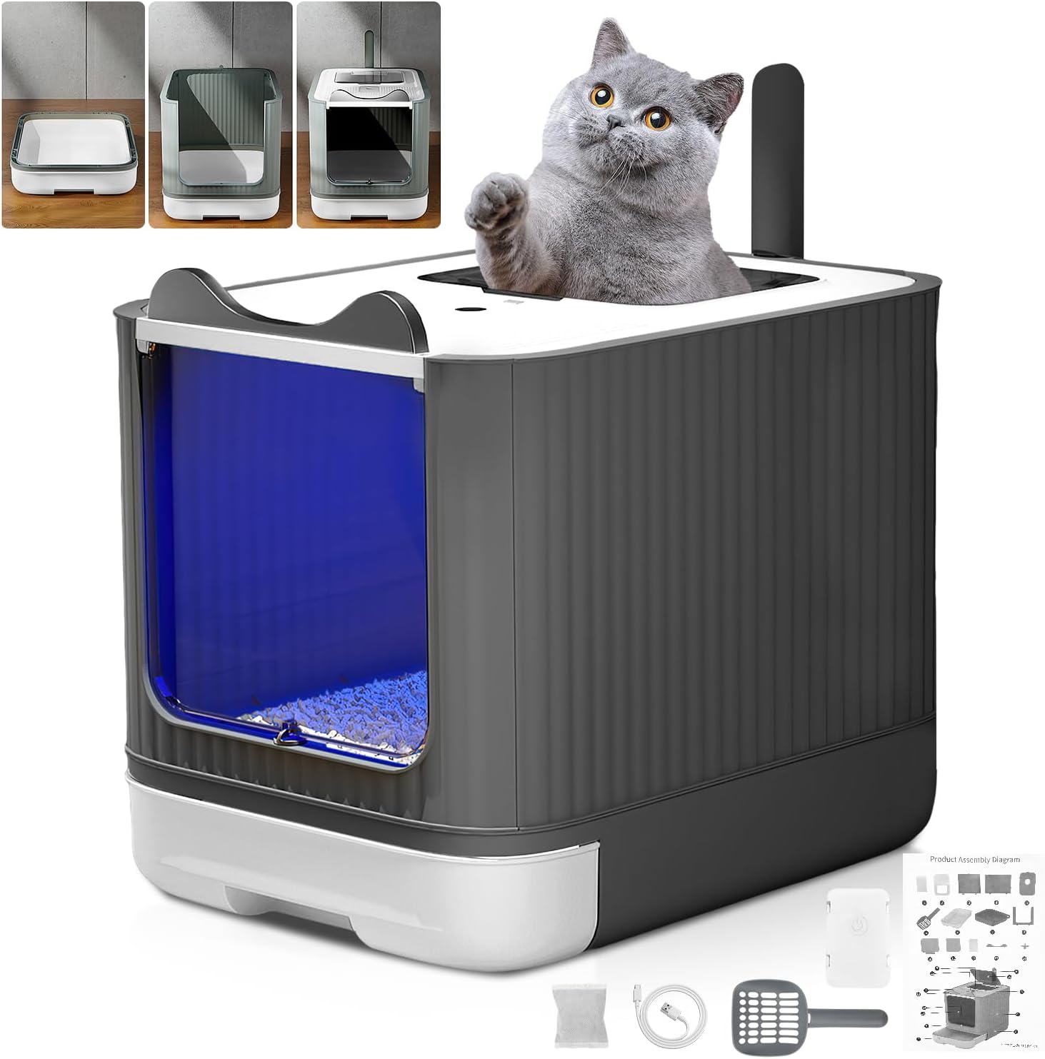 AEGTVA Caja de Arena para Gatos Plegable,Arenero para Gato Cerrada con ...