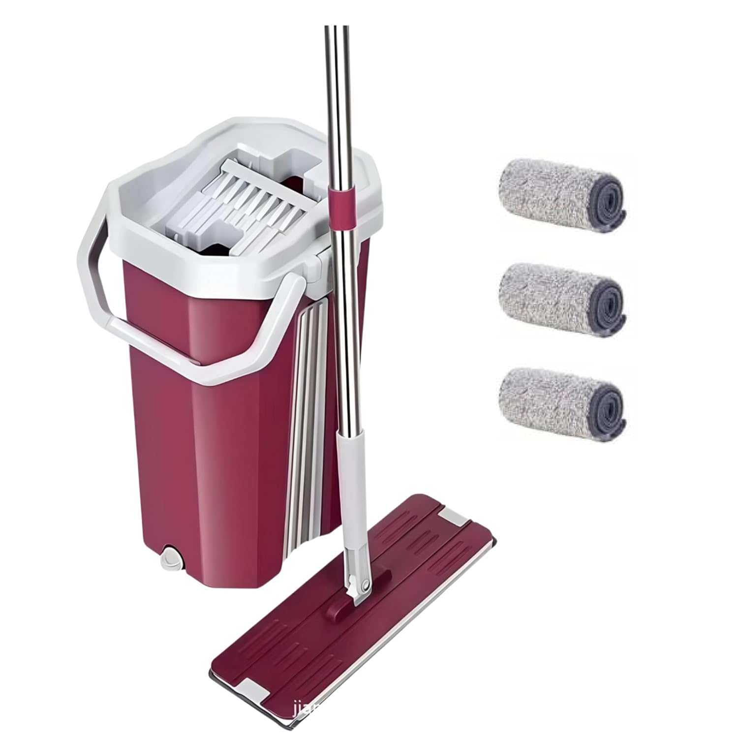 JAAMSO ROYALS Fuchsia Hands-Free Squeeze Microfiber Flat Spin Large Mop ...