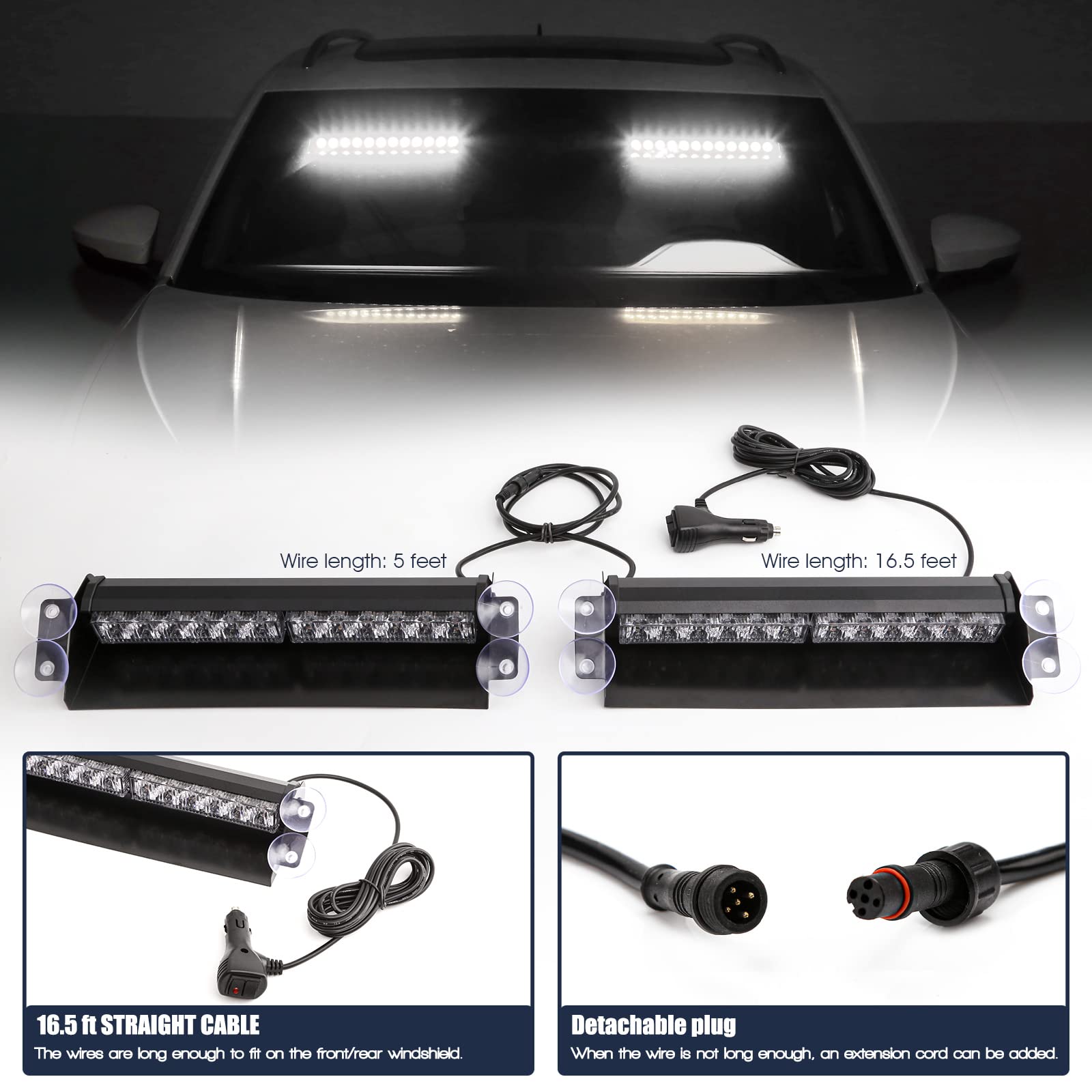 Snapklik.com : BooYu 214.8in LED Dash Emergency Strobe Light Bar 2 In 1 ...