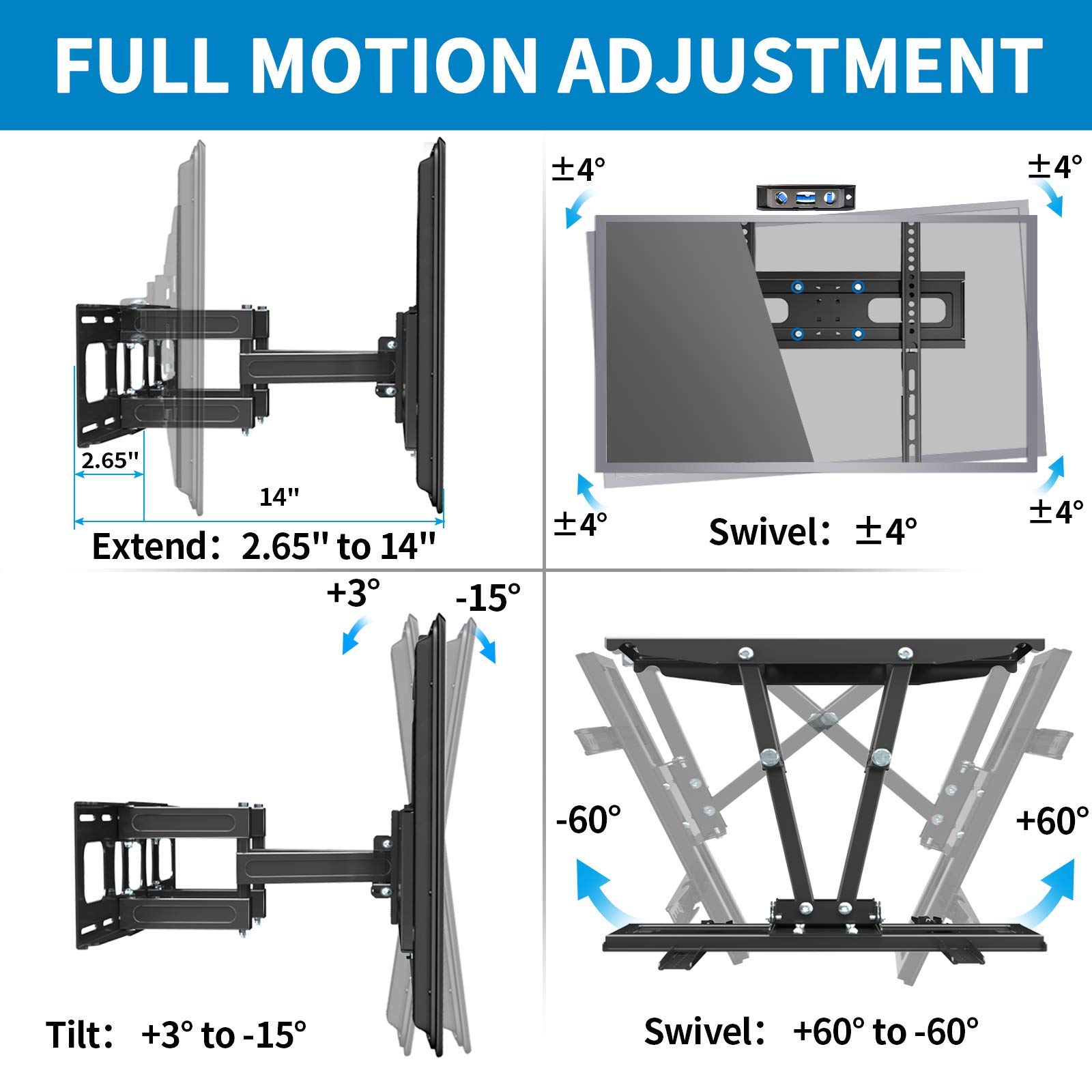 Full Motion TV Wall Mount with Height Setting FOZIMOA TV Mount for Most ...