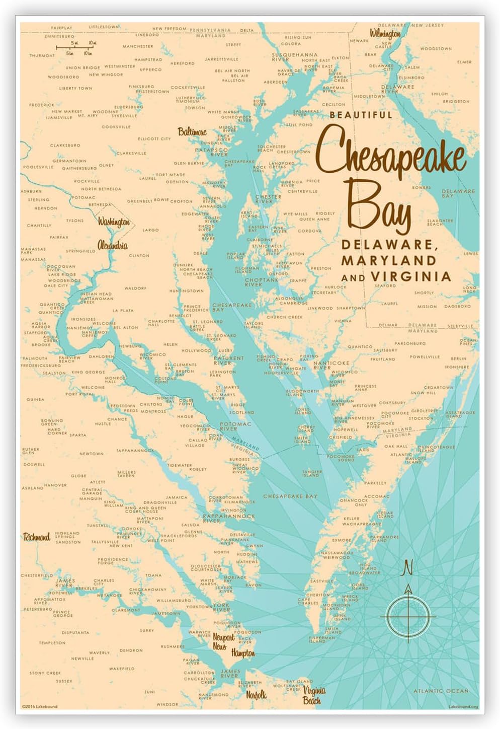 Amazon.com: Art of Place Chesapeake Bay Map Nautical Charts Print ...