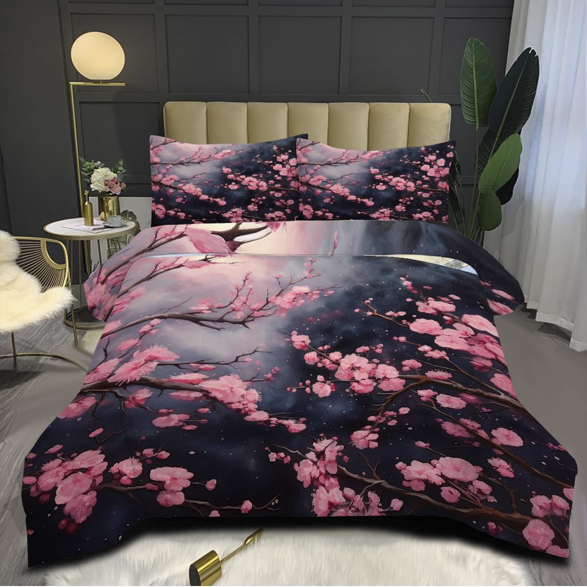 Amazon.com: CCoutueChen Cherry Comforter King Size,Pink and Black ...