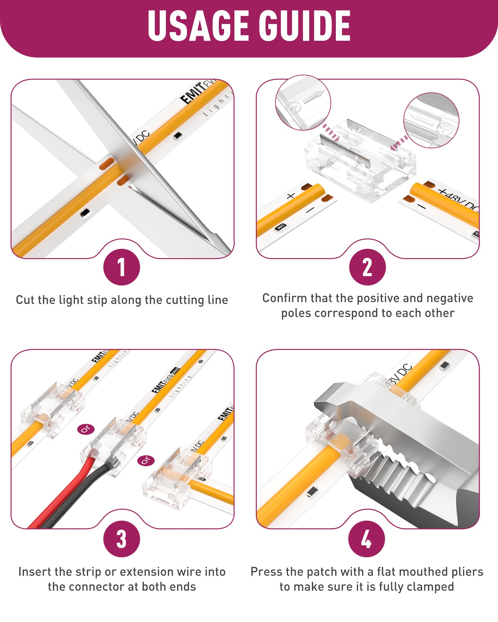 Snapklik.com : 8-in-1 LED Strip Connectors 12pcs, 2 Pin 10mm COB Tape ...