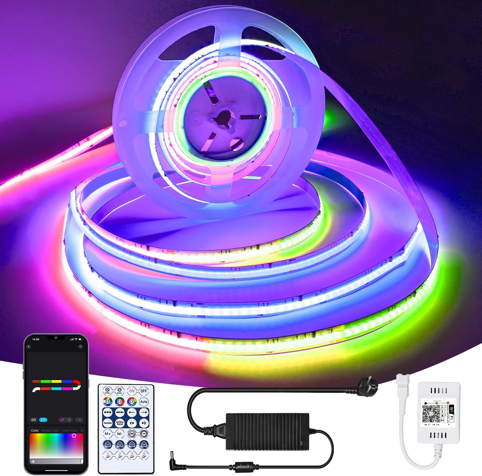 10M WIFI Intelligent COB RGB+IC Weiß+Dynamische Farbe LED Streifen ...