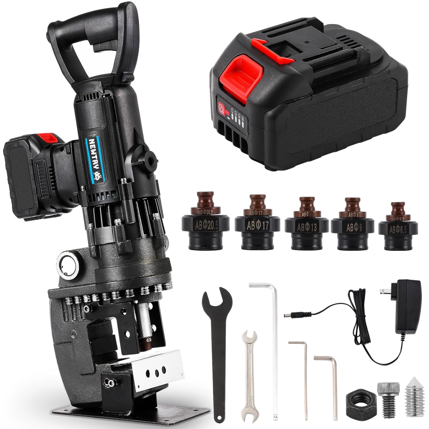 NEWTRY 1800W Cordless Hydraulic Hole Puncher + 2 Battery 3.0Ah Electric ...