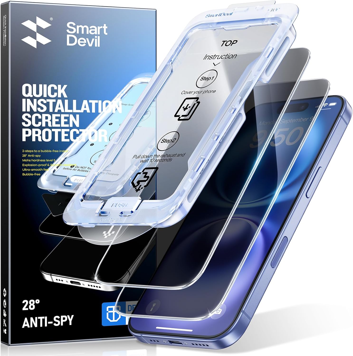 Amazon.com: SMARTDEVIL 2PACK Privacy Screen Protector for iPhone 16 Plus Shatterproof Tempered ...