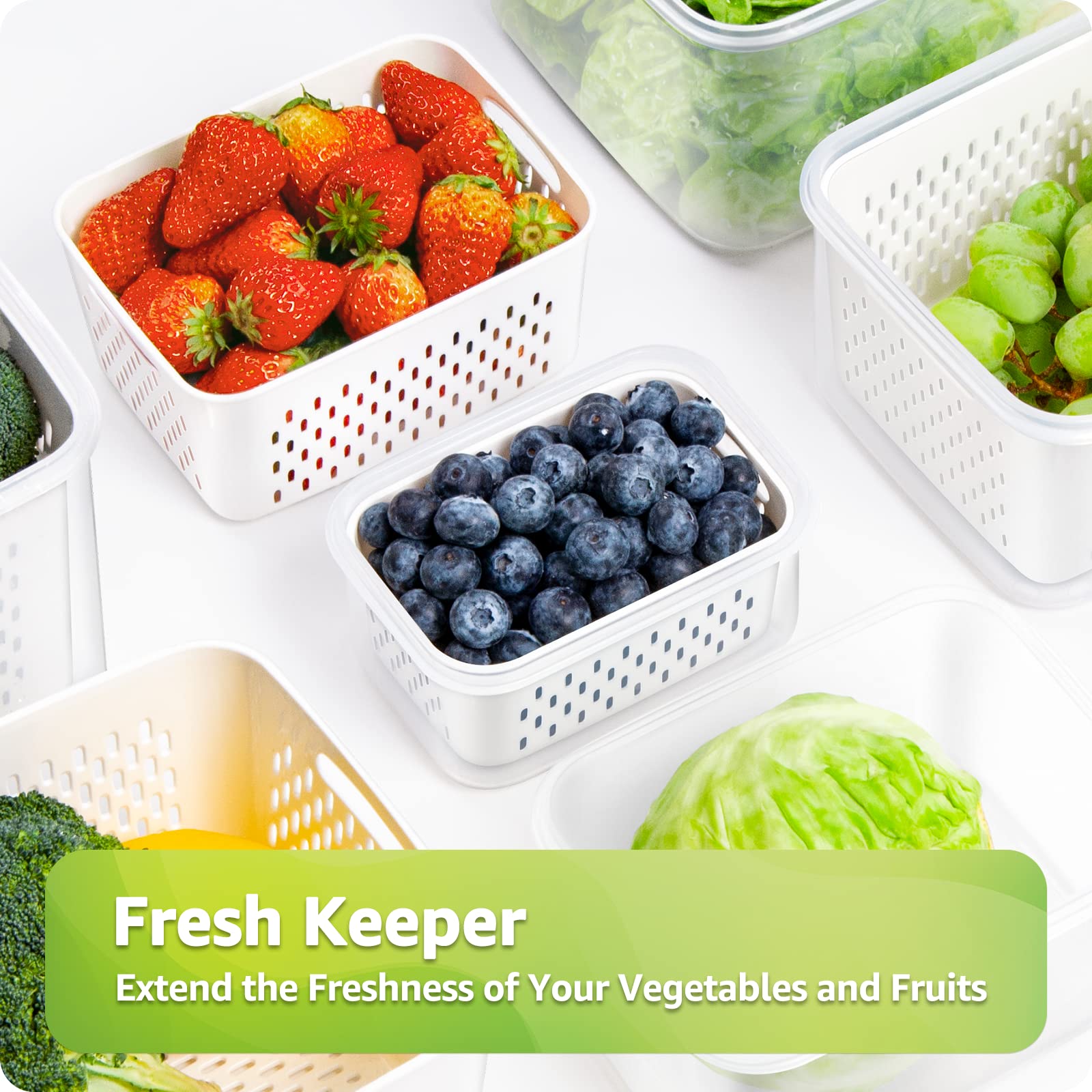 Fruit And Vegetable Containers 5 PCS Large Fruit Containers For Fridge