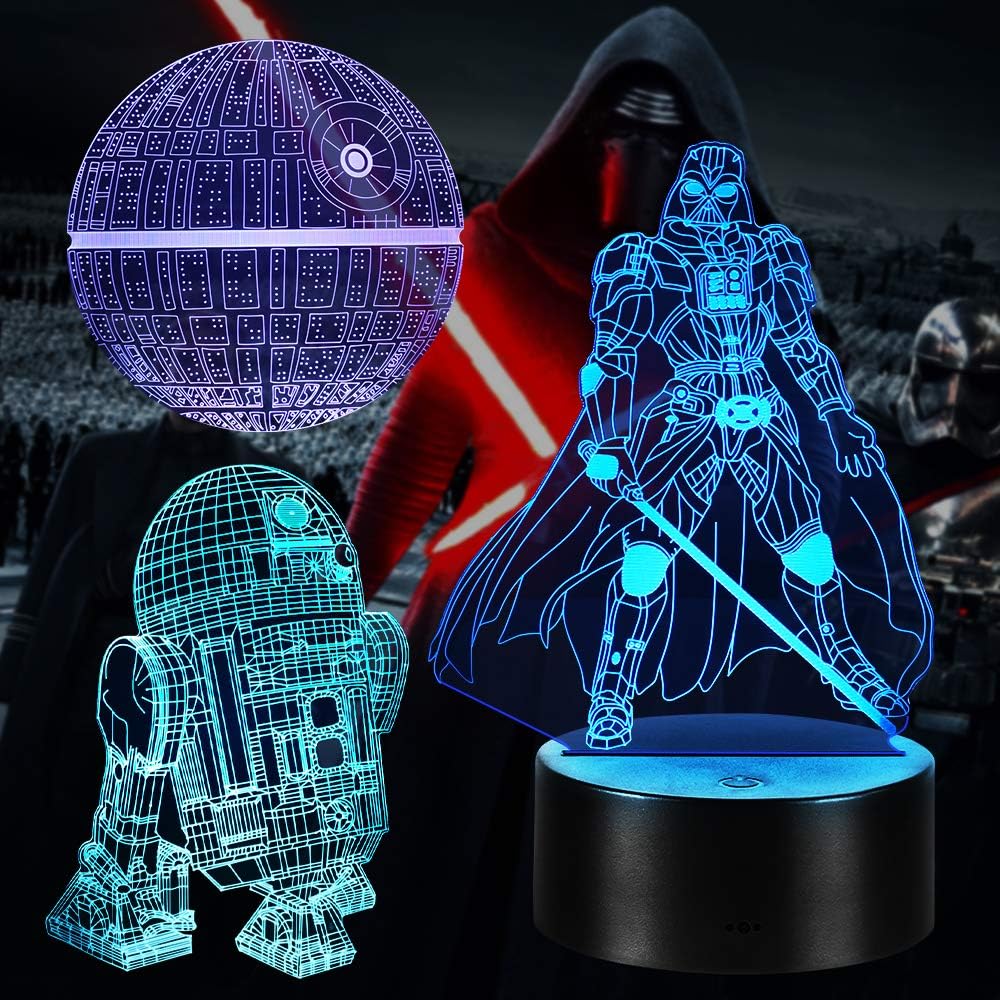 3D Star Wars Lamp, ZNZ LED Optical Illusion Night Light, 16 Colors ...