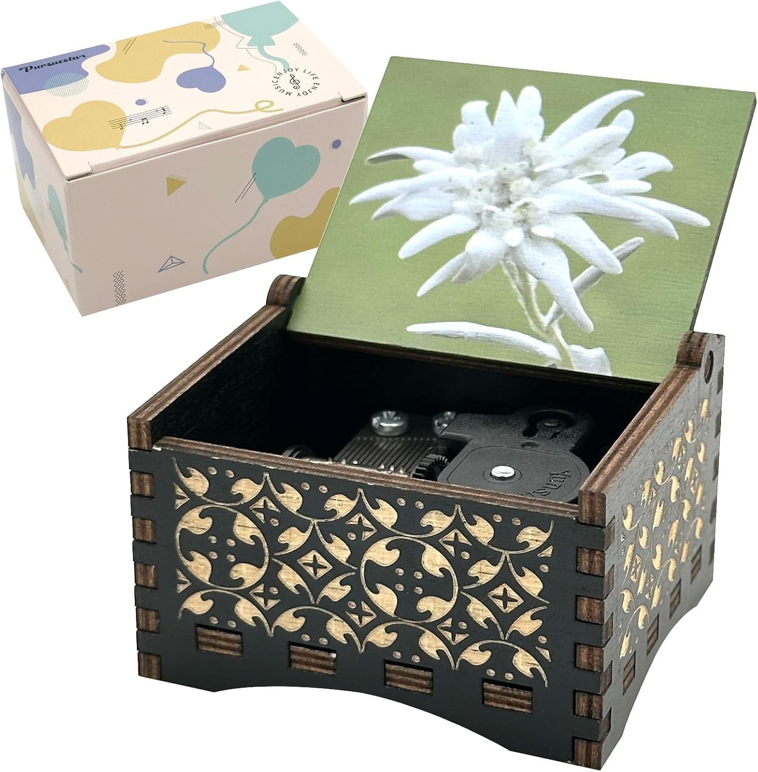 Amazon.com: Pursuestar Wooden Wind Up Music Box -Edelweiss, Antique ...