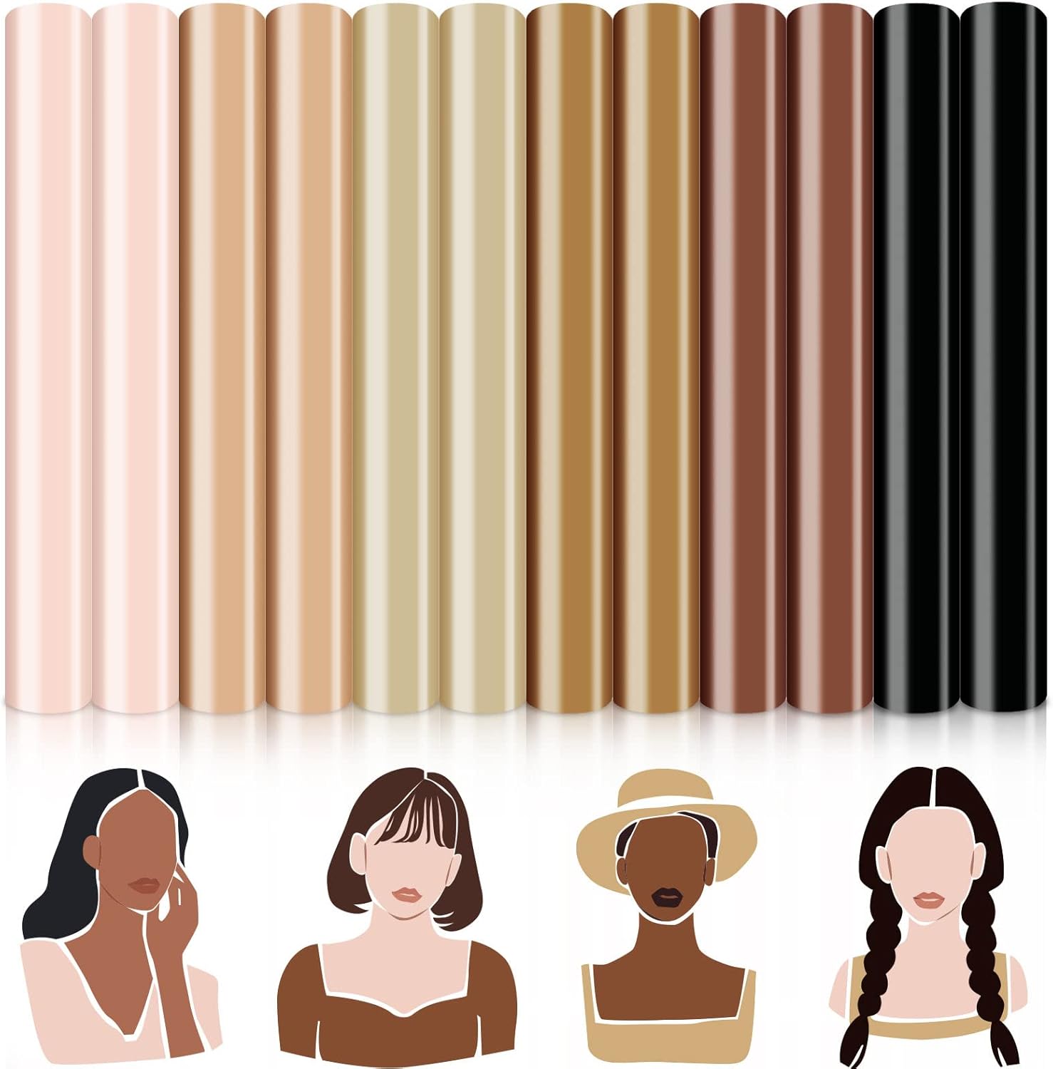 Amazon.com: Whaline 12 Sheet Skin Tone Heat Transfer Vinyl 6 Colors HTV ...