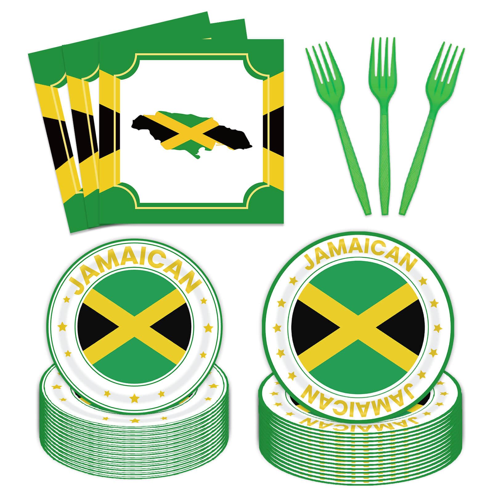 Amazon.com: Jamaica Flag Supplies Tableware - 96PCS Jamaican Birthday ...