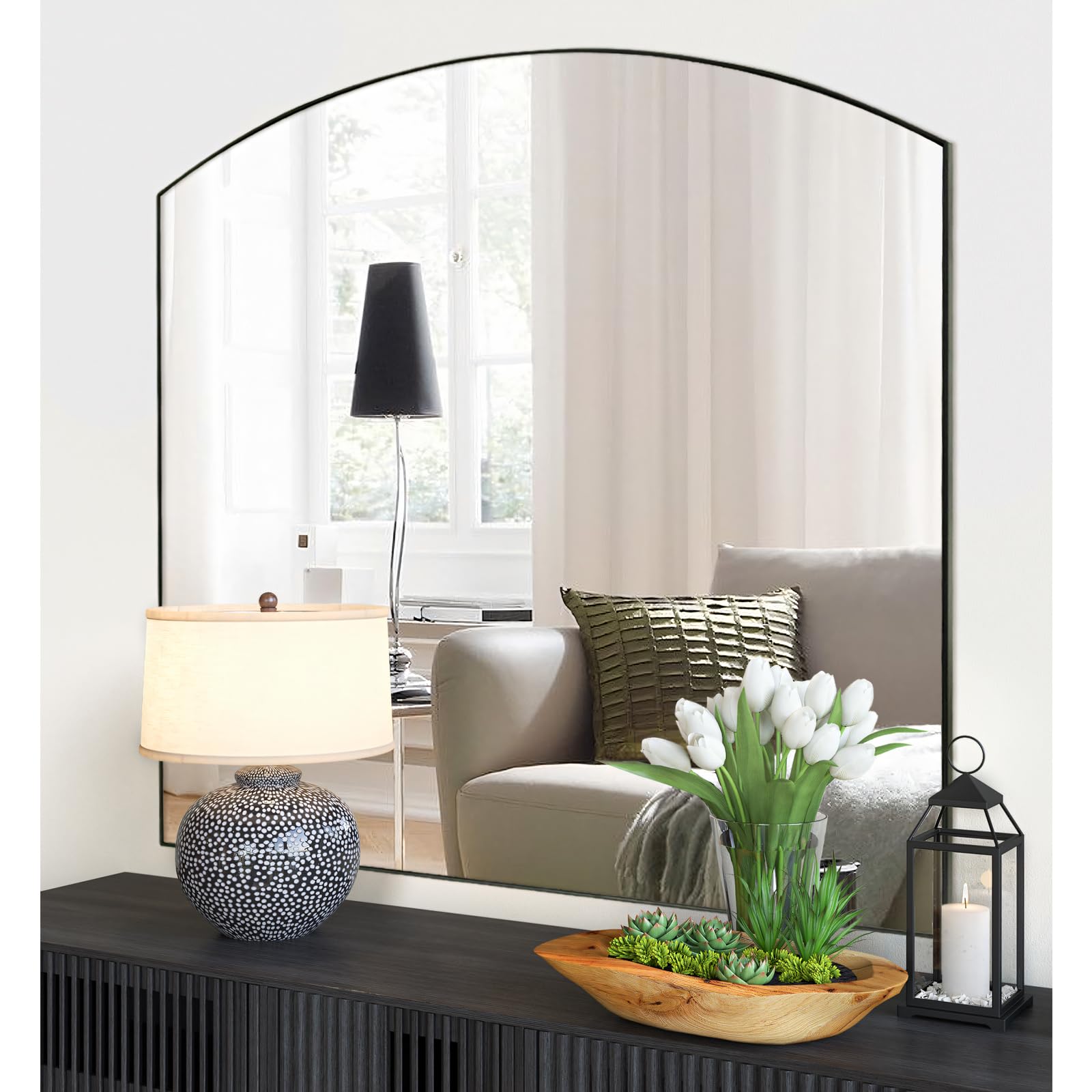 GIFTTROVE Matte Black Arched Window Mirror, 36" Metal Frame Decorative ...