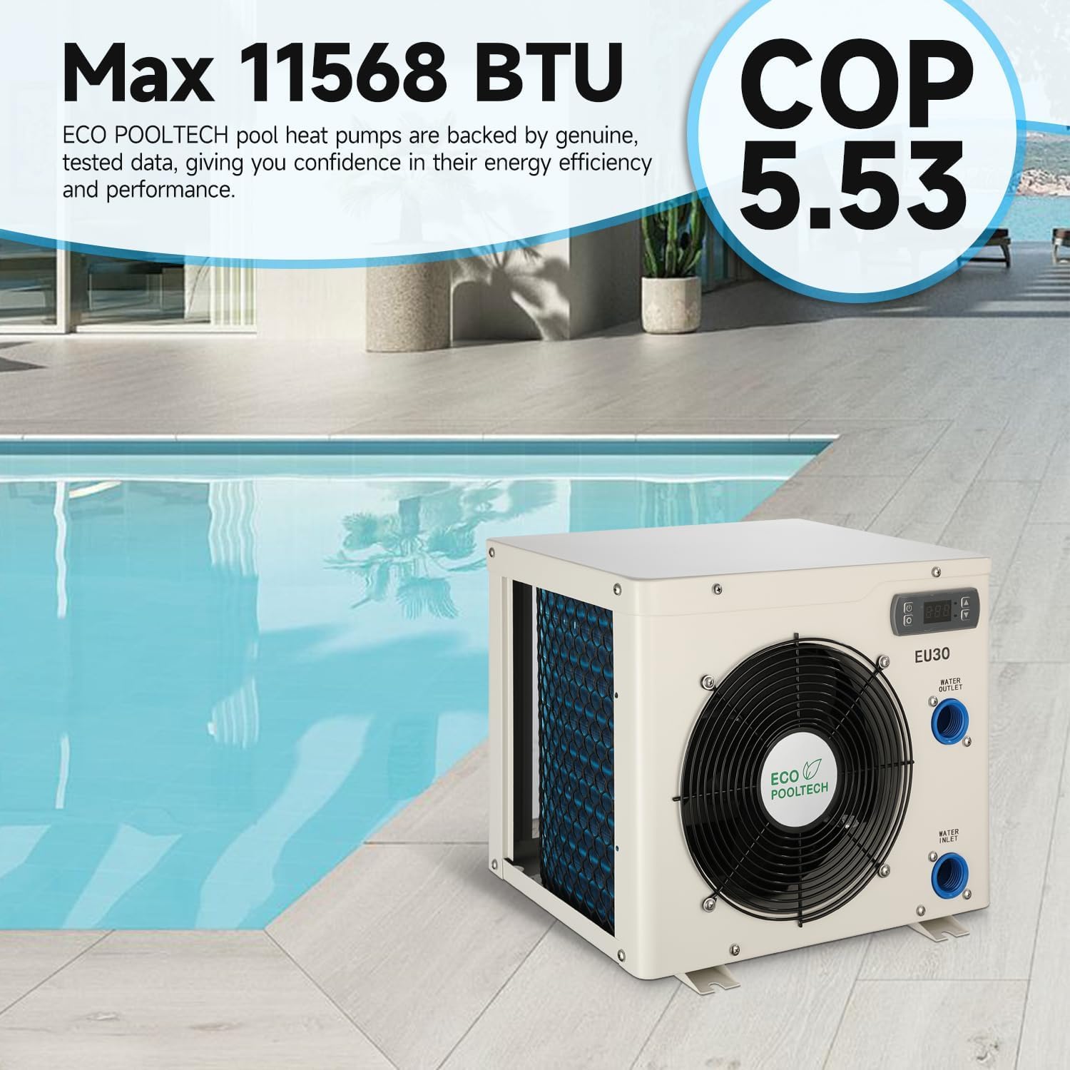 Titanium Heat Exchanger DOEL Mini Swimming Pool Heat Pump - 17100 BTU ...