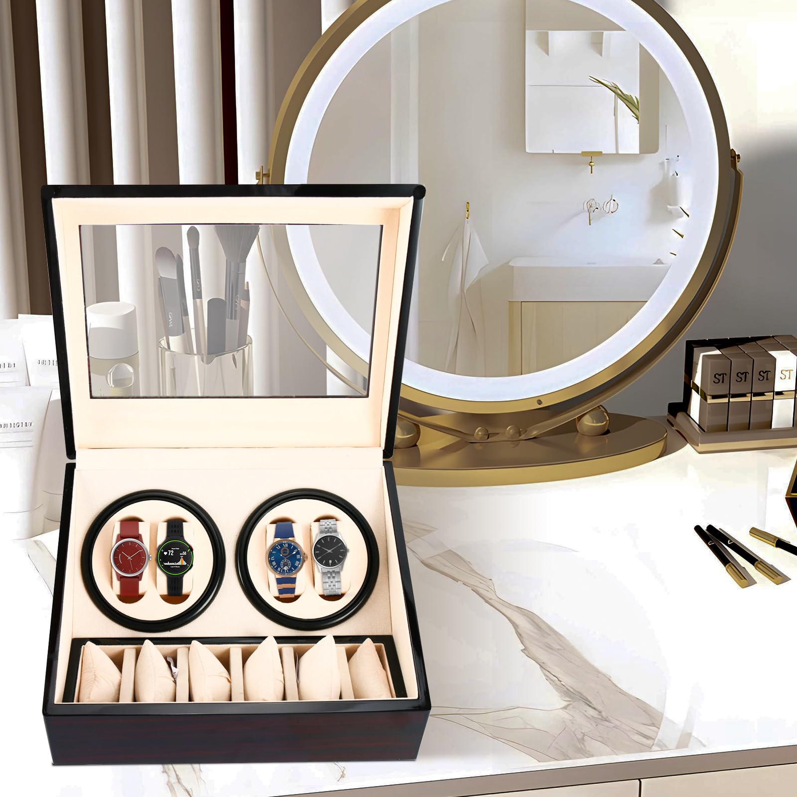 Snapklik.com : Luxury 4+6 Automatic Watch Winder Deluxe Wooden Dual ...