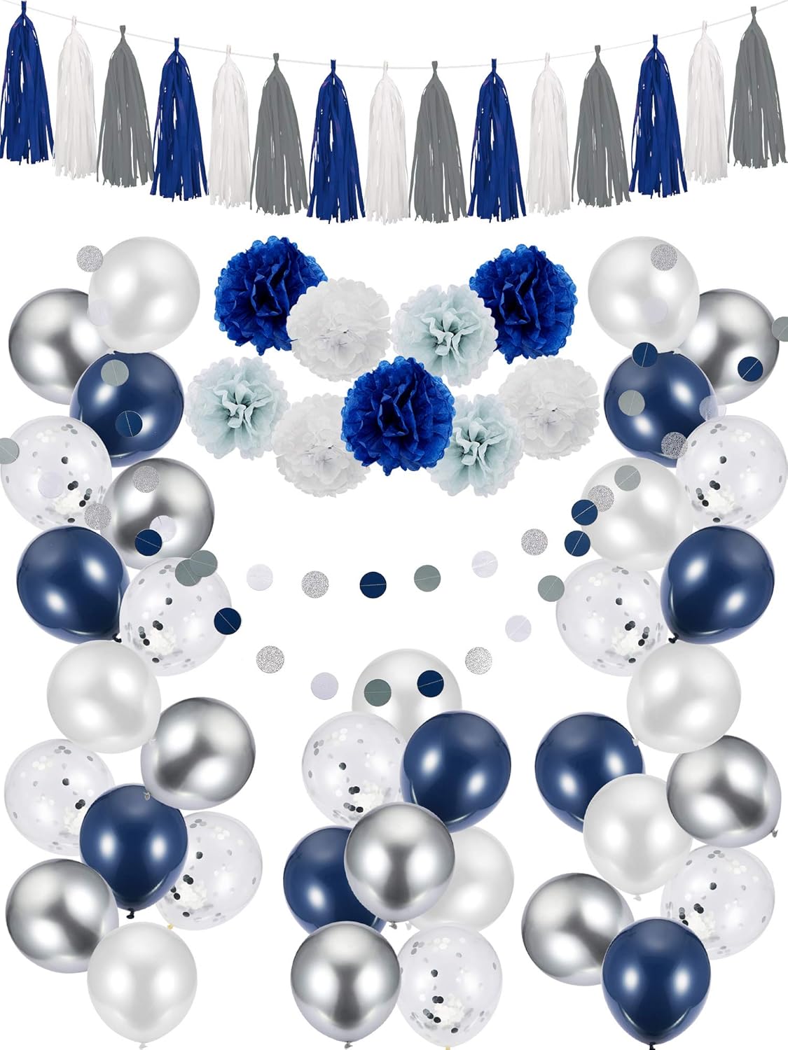 Amazon.com: 66 Pieces Blue Party Decorations Include Blue White Grey ...