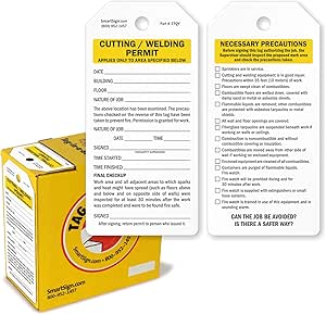 Amazon.com : SmartSign 100-Pack Cutting/Welding Permit Tag with Work ...