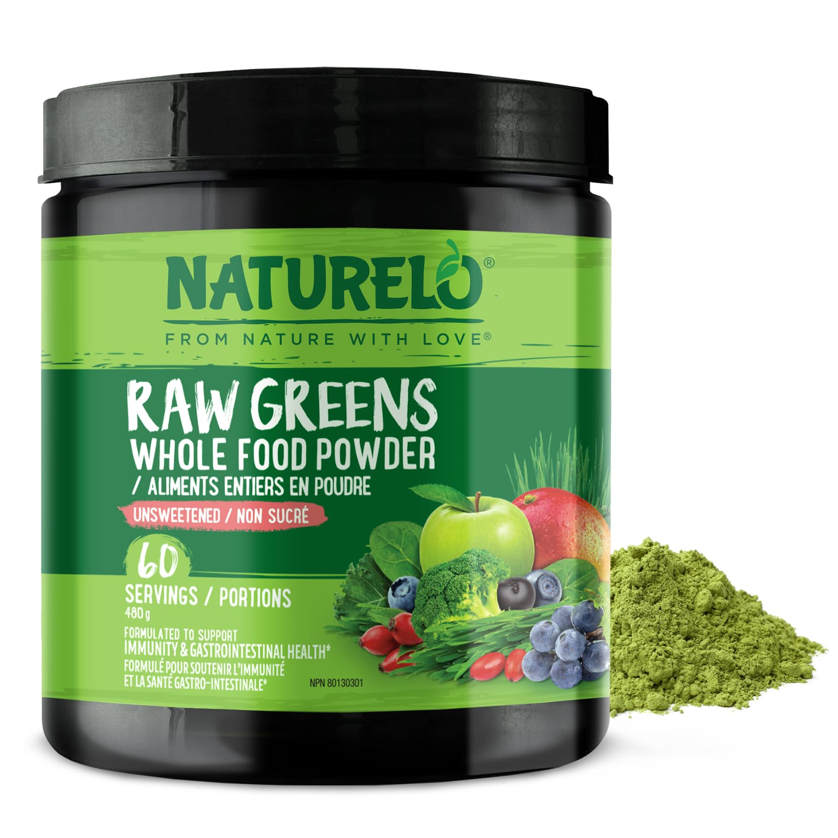 NATURELO Raw Greens Superfood Powder - Unsweetened - Boost Energy ...