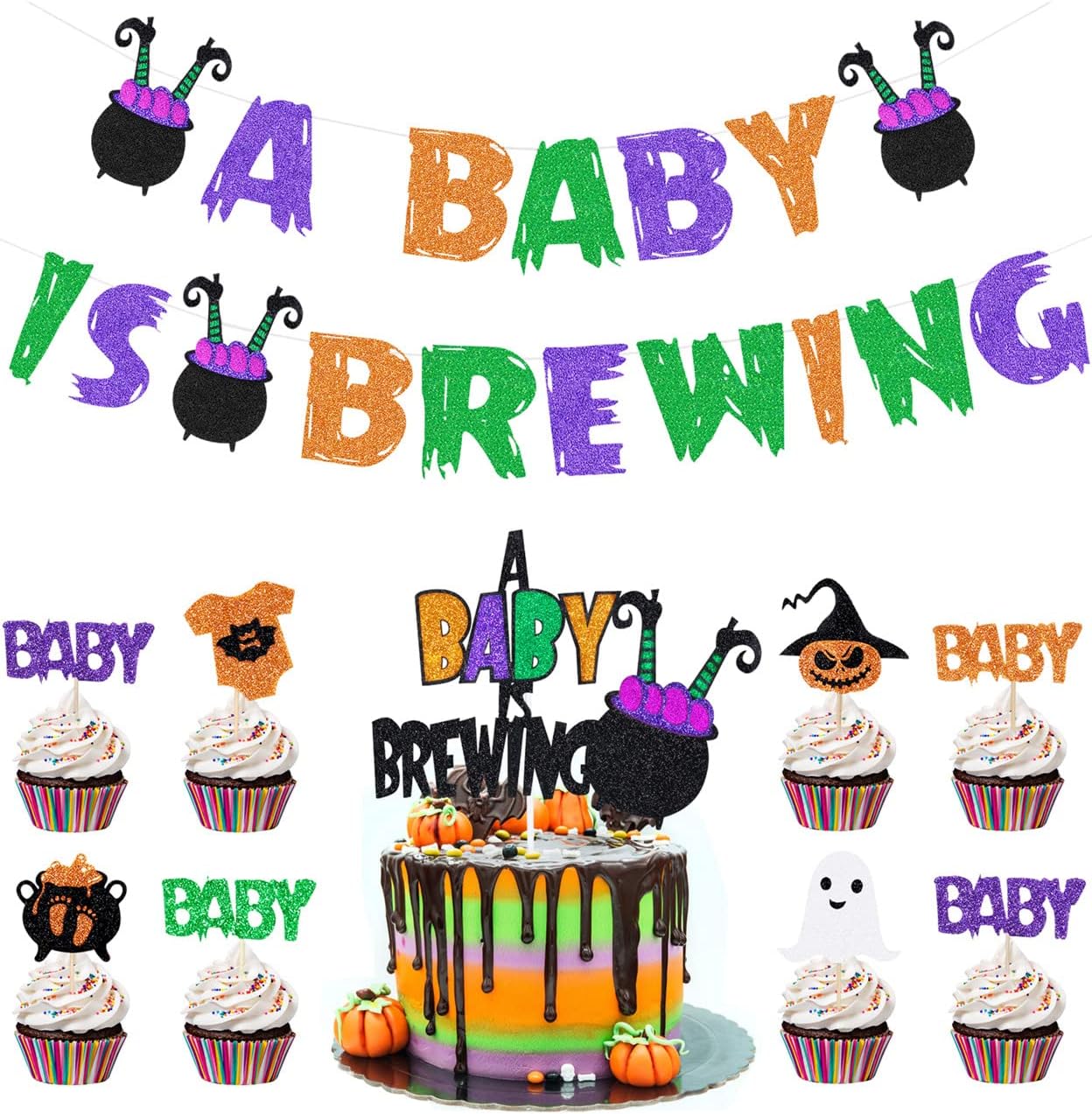 Amazon.com: A Baby is Brewing Halloween Baby Shower Decorations, A Baby ...