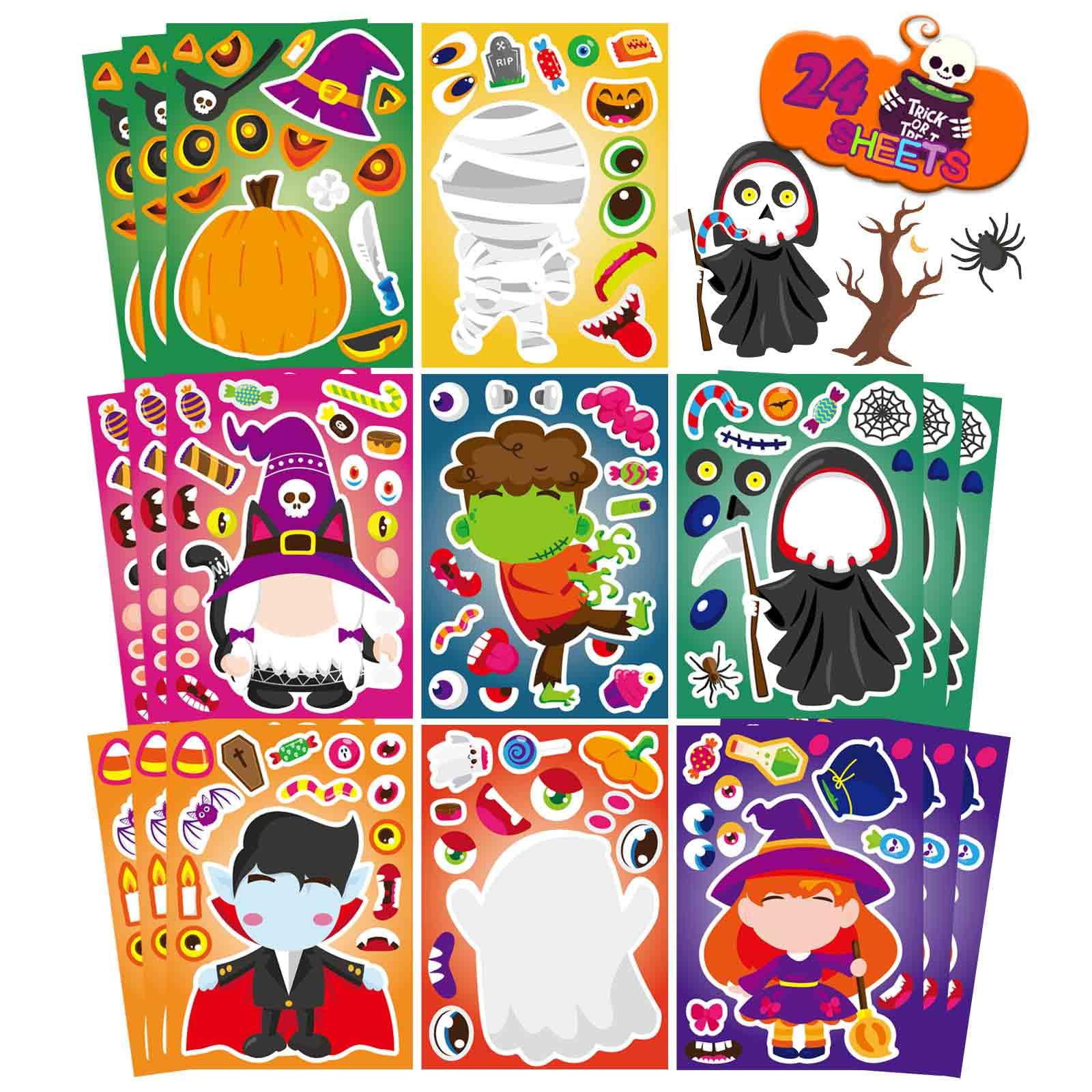Amazon.com: 24 PCS Halloween Make-a-face Stickers Halloween Characters ...