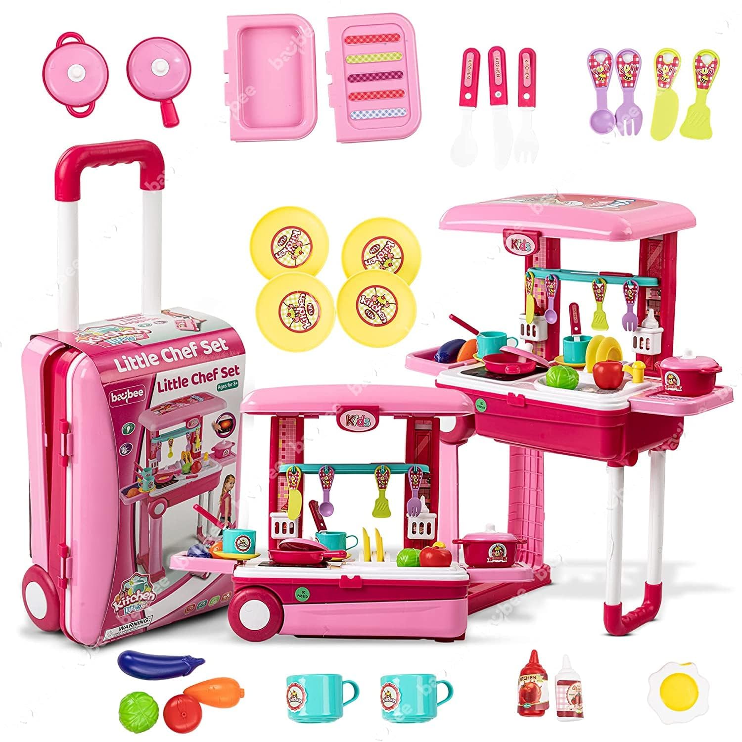 Buy 2 in 1 Kitchen Set for Kids, Portable Pretend Play Toys for Kids ...