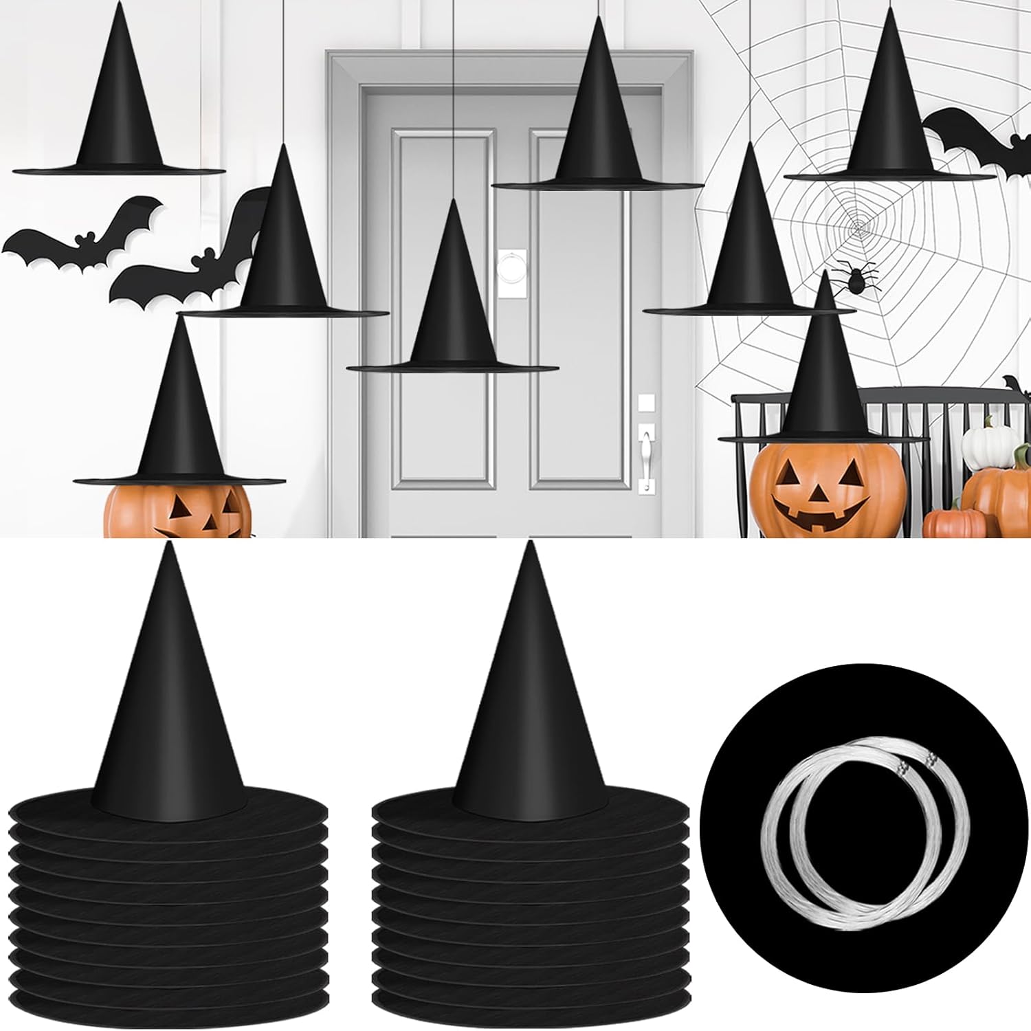 Amazon.com: YOTNUS 12 Pcs Halloween Hanging-Witch-Hats Decorations ...
