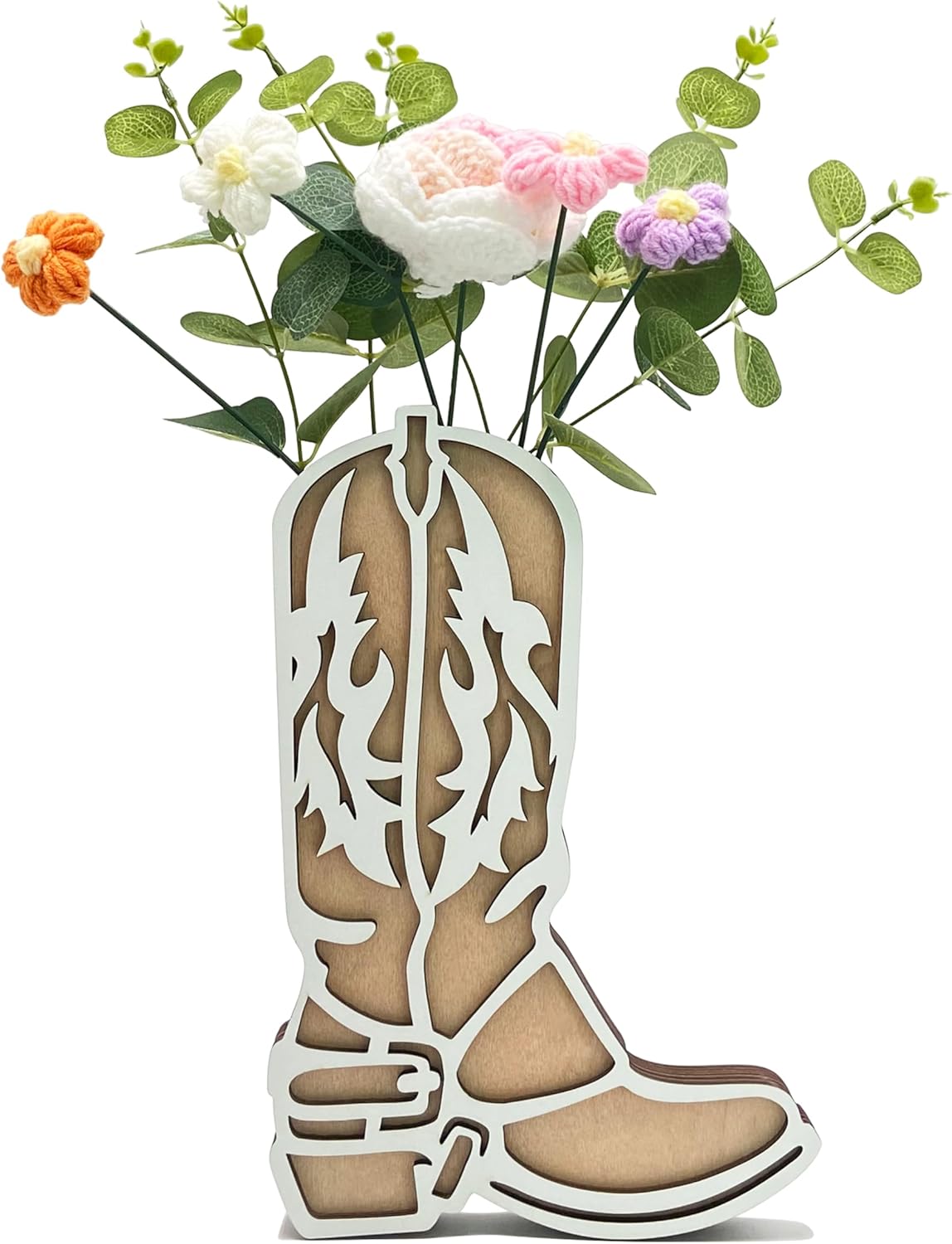 Amazon.com: Western Cowboy Boot Vase Decor for Wall, Wooden Cowgirl ...