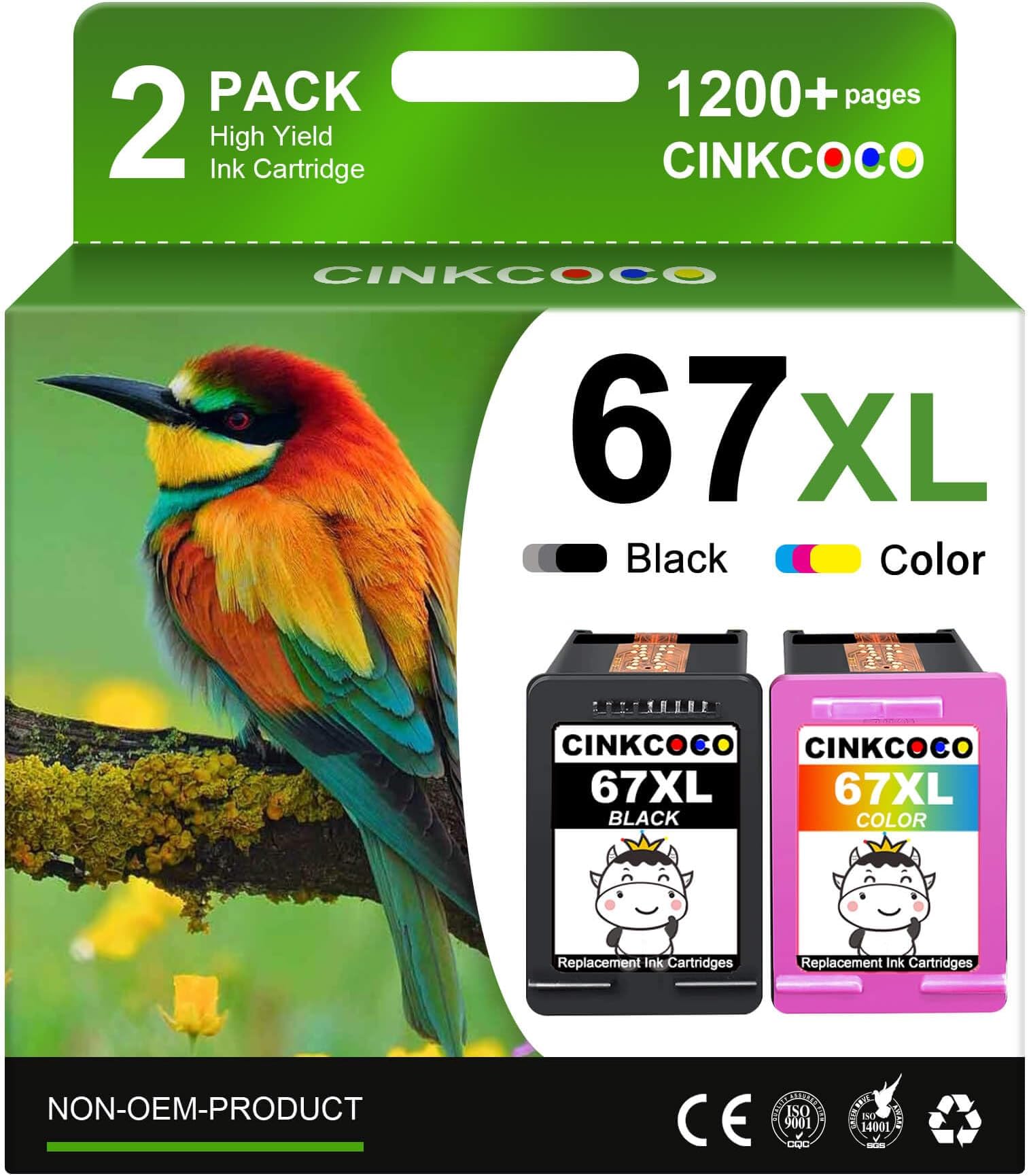 Amazon.com: CINKCOCO 67XL Ink Cartridge Black/Color Combo Pack ...