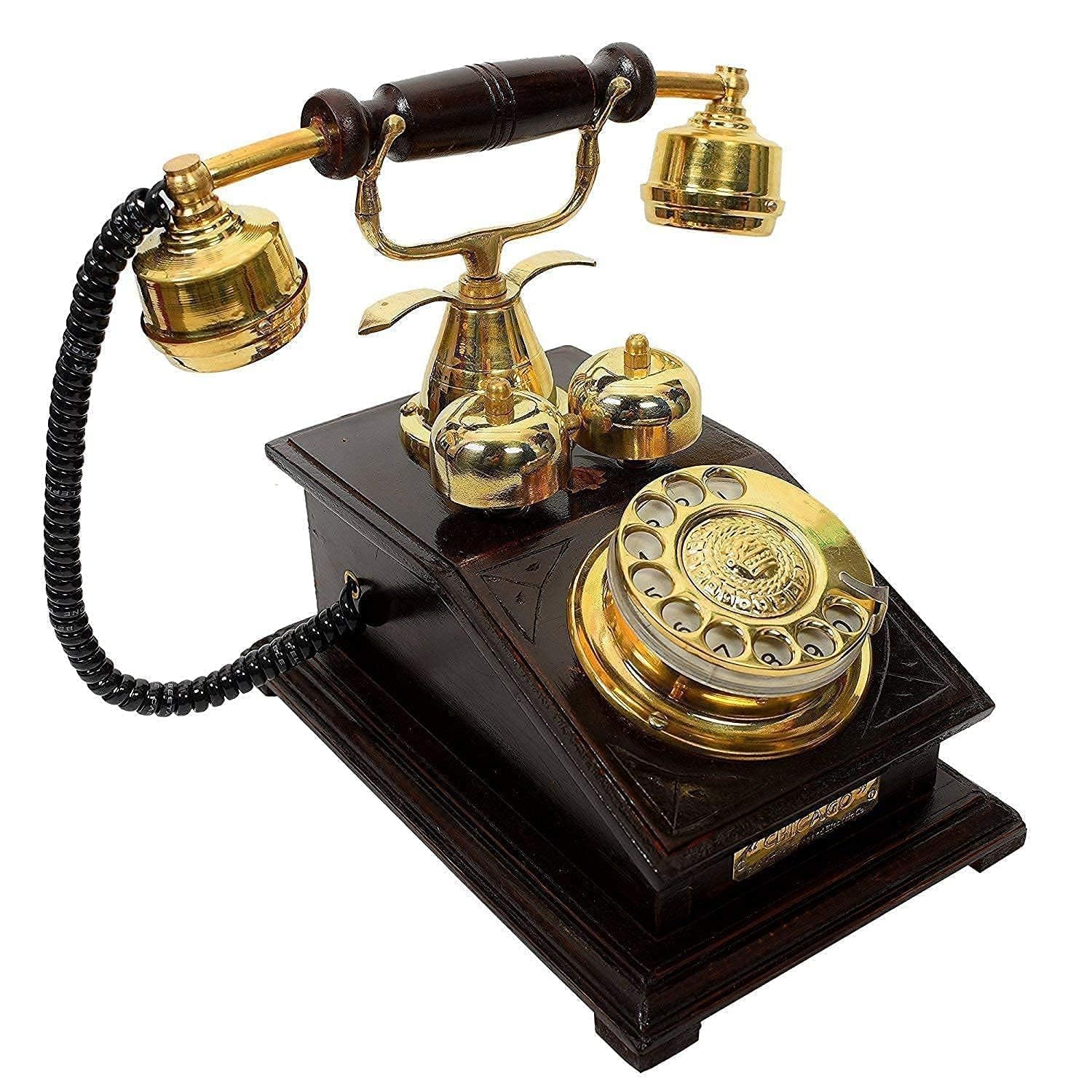 RUWAZA Art Creations Antique Wooden Landline Telephone (Brown Work only ...