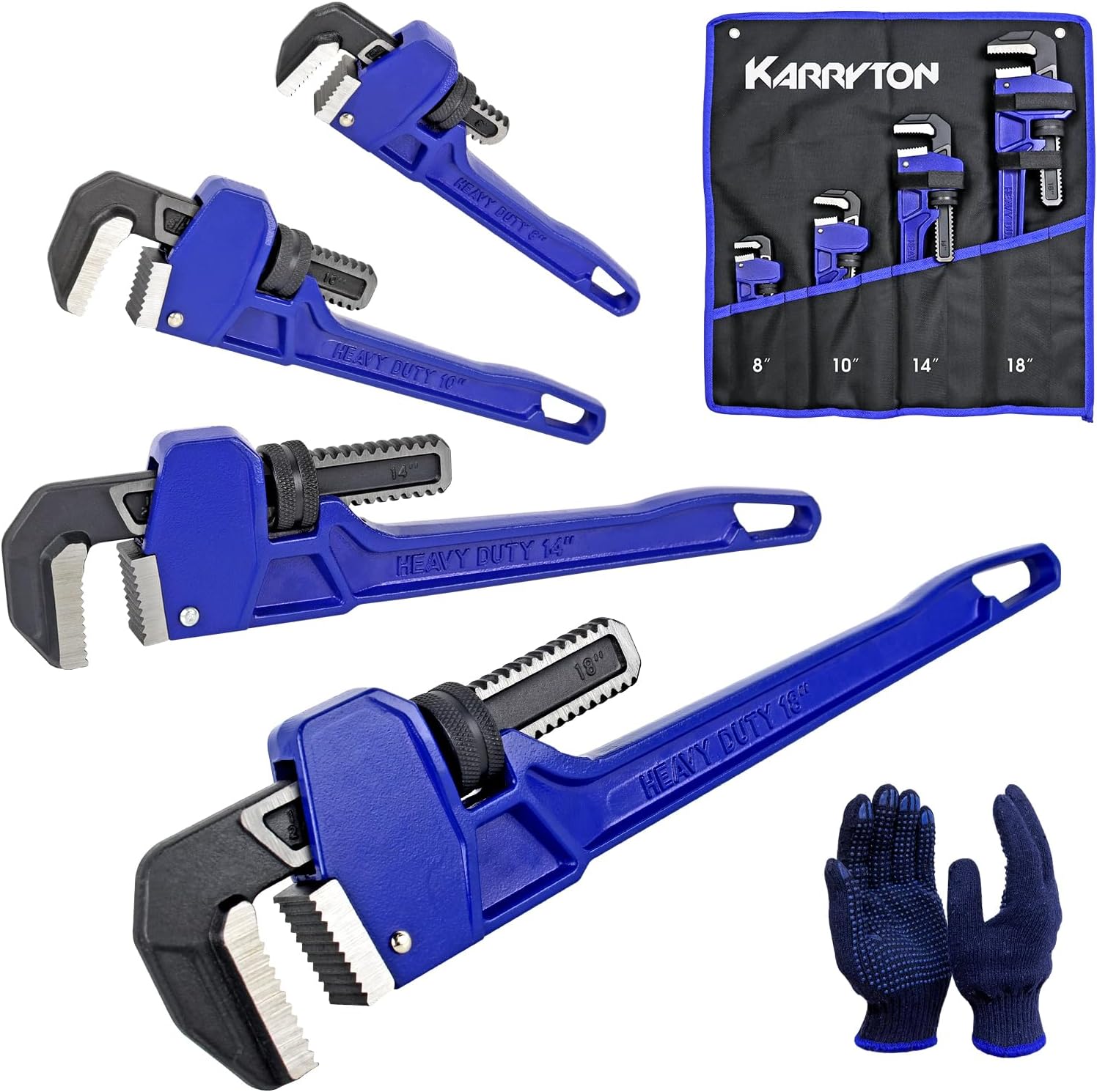 KARRYTON Pipe Wrench set,8" 10" 14" 18" Adjustable Jaw Opening Cast ...