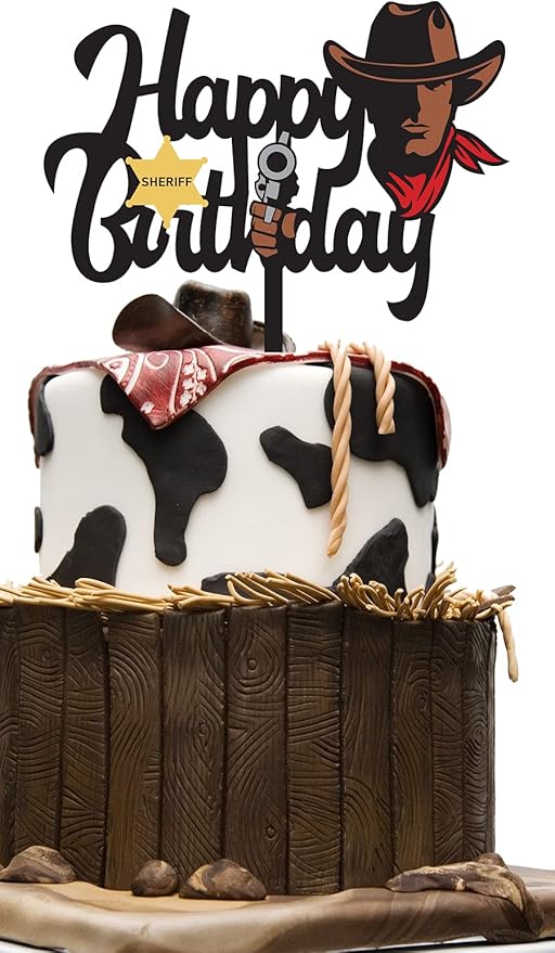 Amazon.com: HAKPUOTR Cowboy Cake Topper, Cowboy Happy Birthday Cake ...