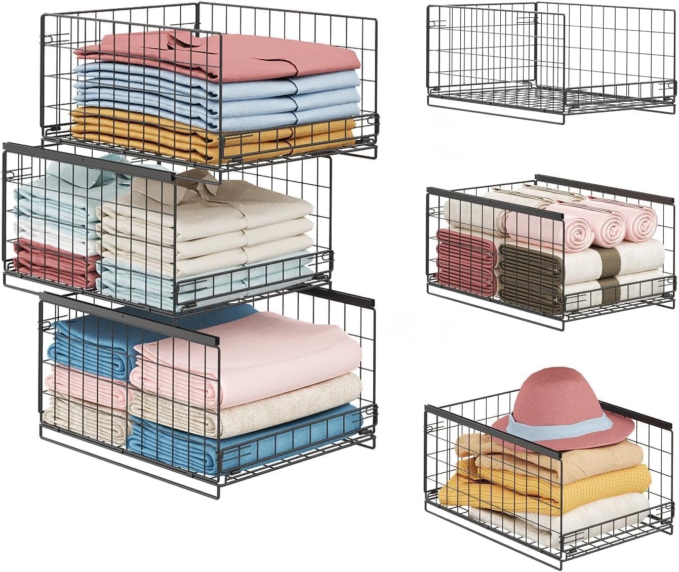 Ofrdncy 3-Tier Stackable Closet Organizers and Storage Shelves, Clothes ...