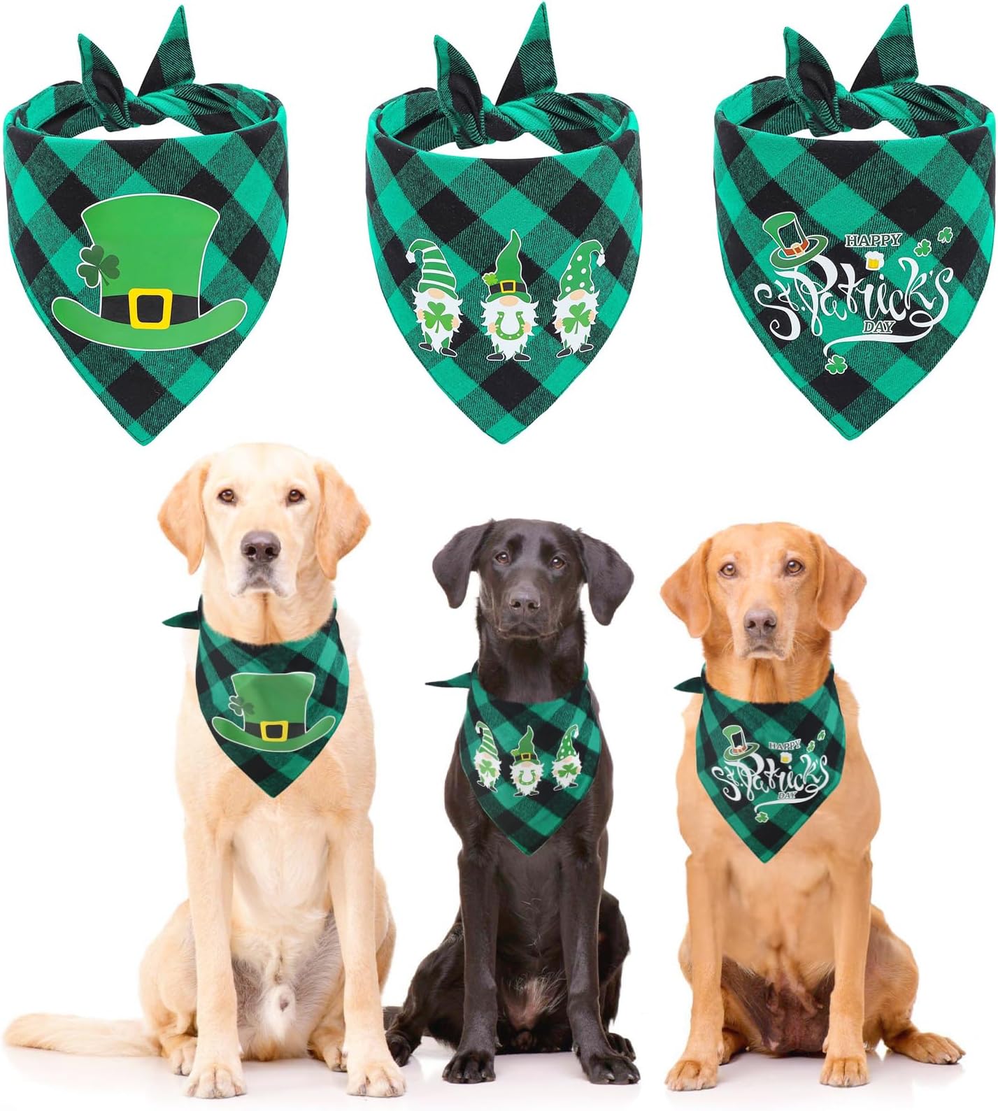 Amazon.com : Vehomy St. Patrick's Day Dog Bandanas Reversible Plaid Dog Bandana Buffalo Dog ...
