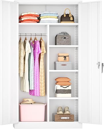 Amazon.com: Greenvelly 72" H x 36" W White Metal Wardrobe Closet ...