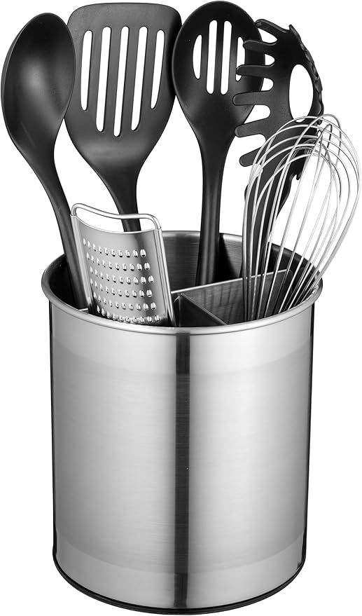 Extra Large Stainless Steel Kitchen Utensil Pot - 360° Rotating Utensil ...