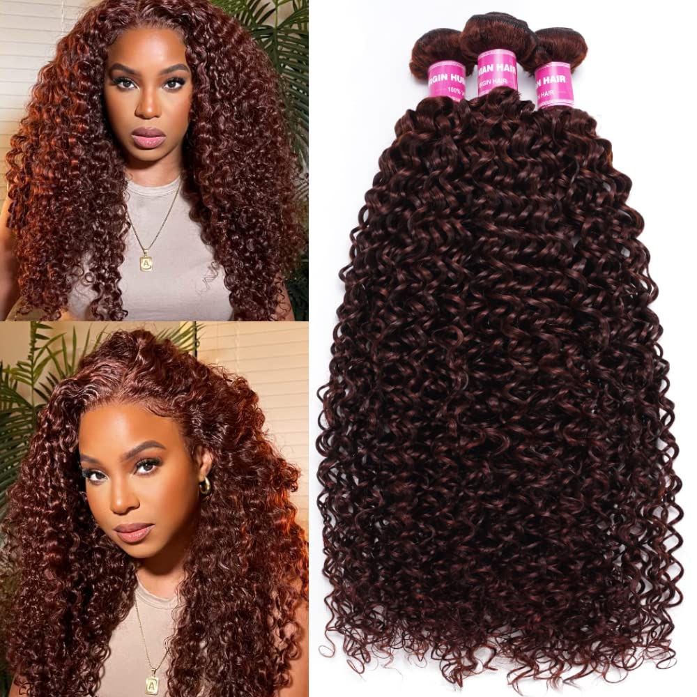 Amazon.com : Sunber Reddish Brown Curly Human Hair Weave 3 Bundles 100% ...