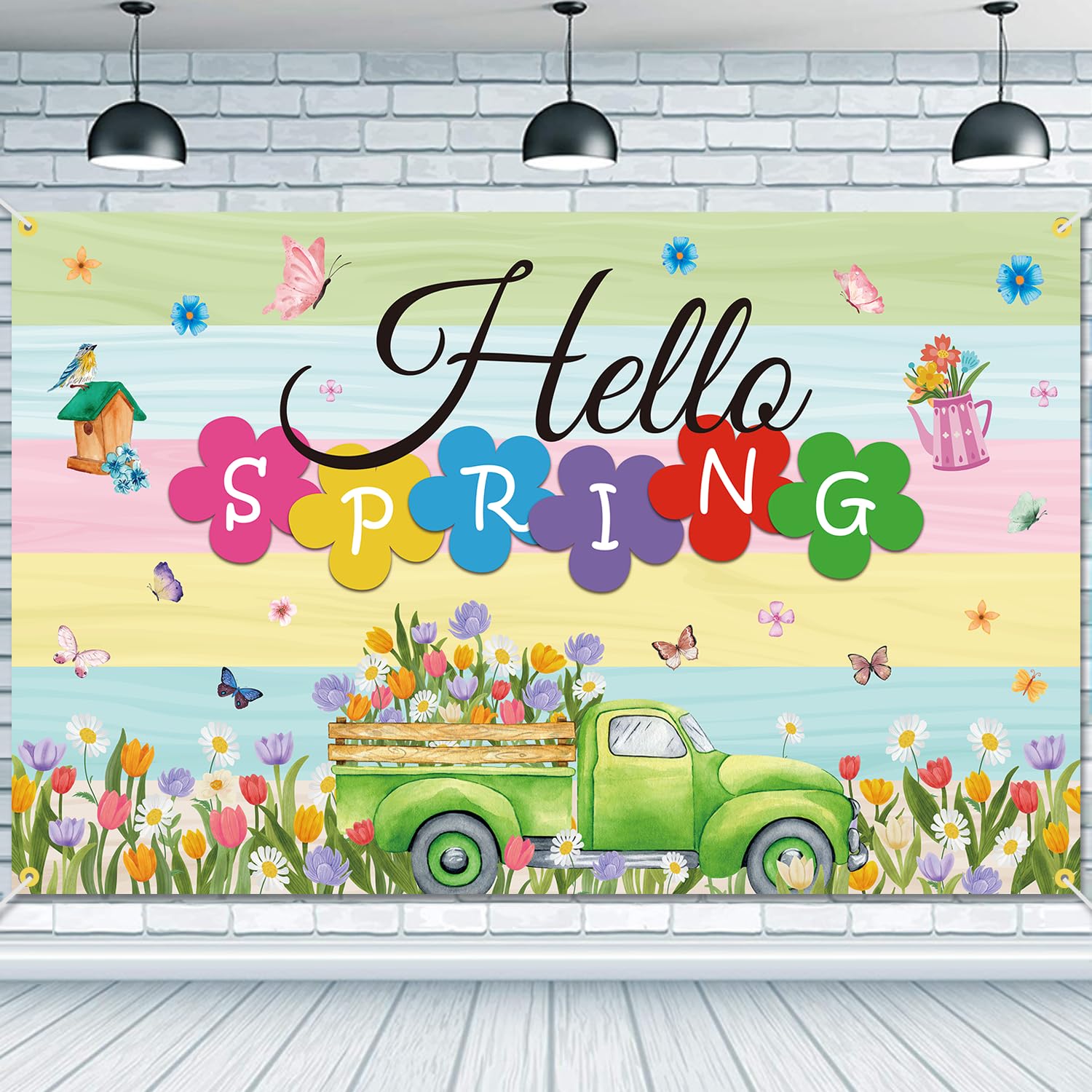 Amazon.com : JKQ Hello Spring Backdrop Banner 71 x 45 Inch Large ...