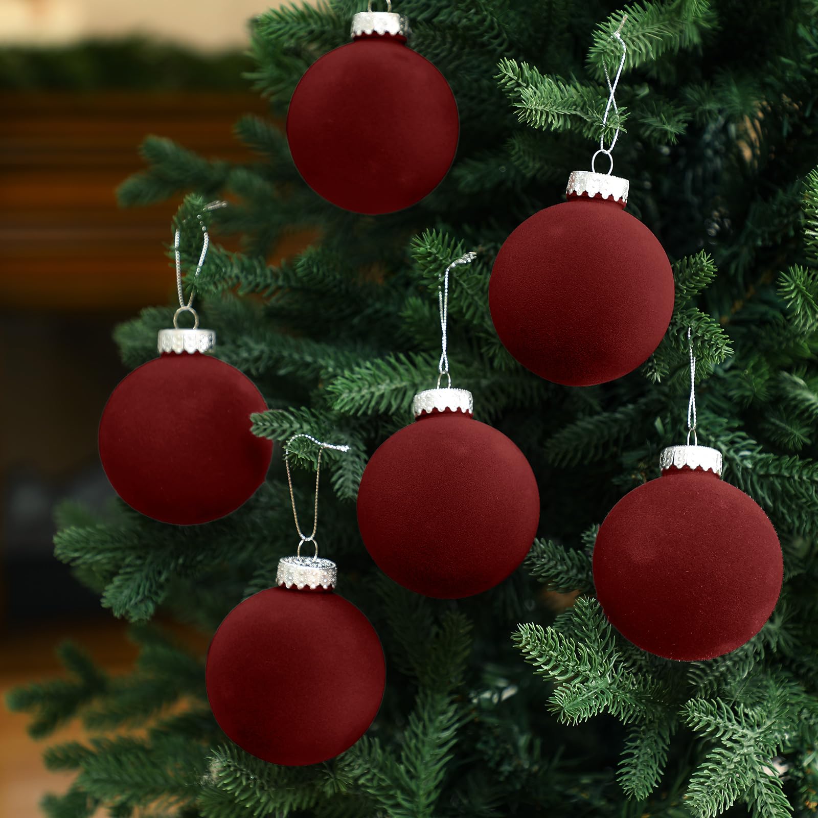 Liliful 15 Pcs Velvet Christmas Balls Bulk Flocked Christmas Tree Ball ...