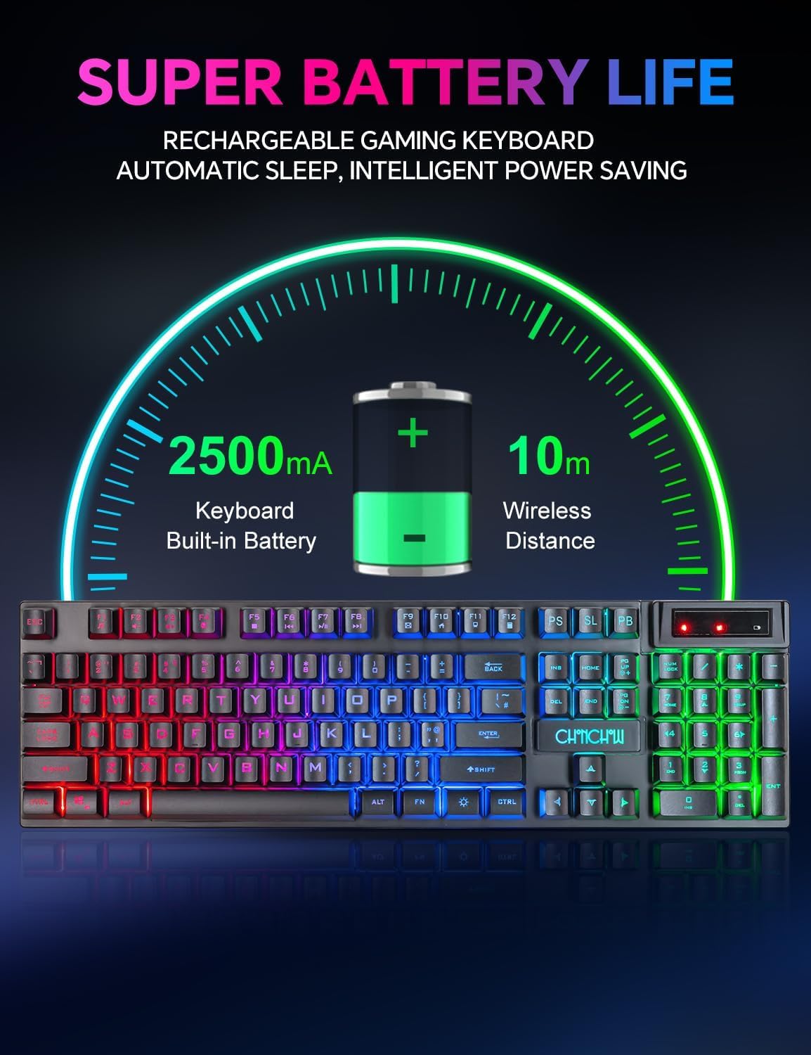 CHONCHOW 87 Key RGB LED Gaming Keyboard CHONCHOW Wireless RGB Keyboard ...