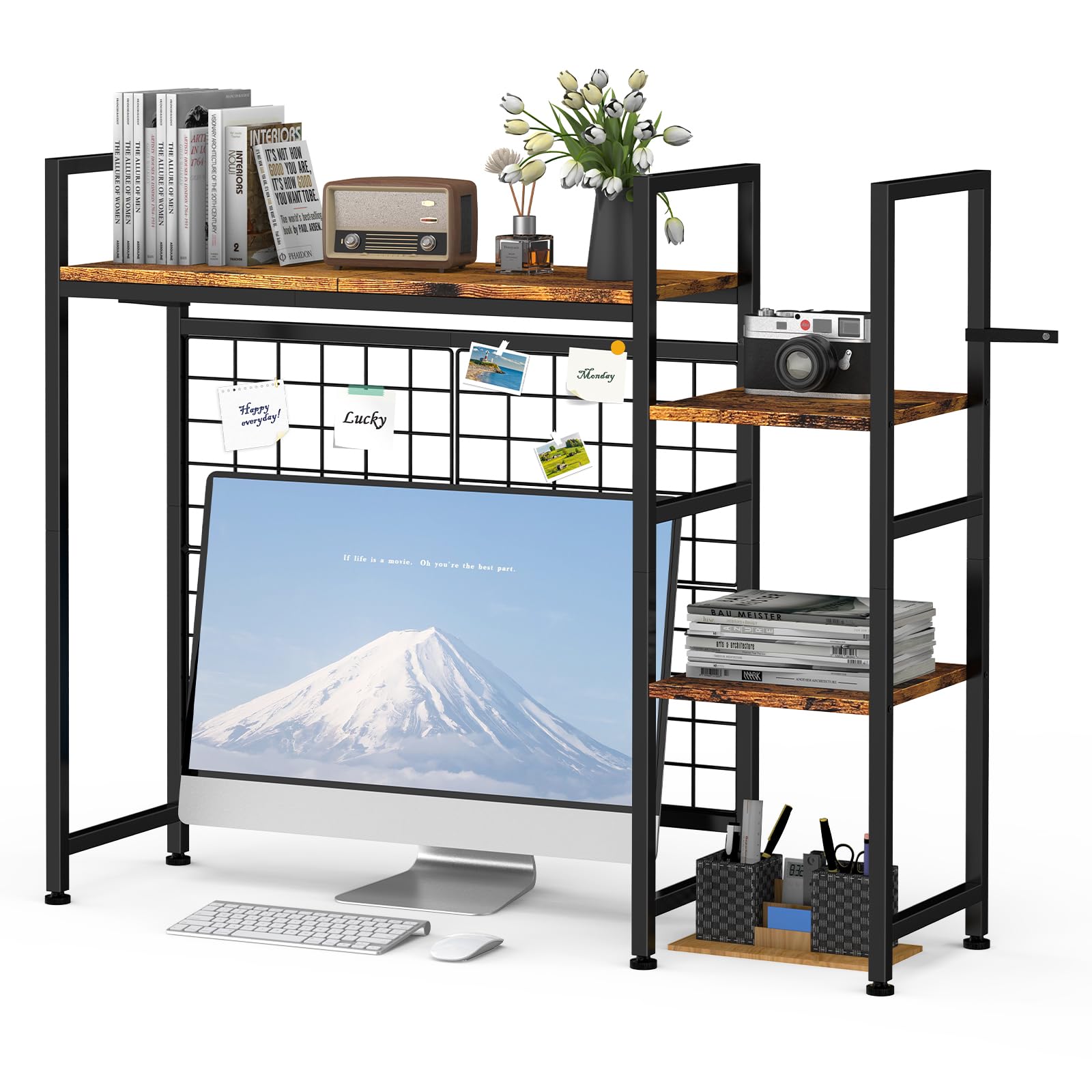 Amazon.com: YBING Desk Shelf for Top of Desk Hutch Brown Desktop ...
