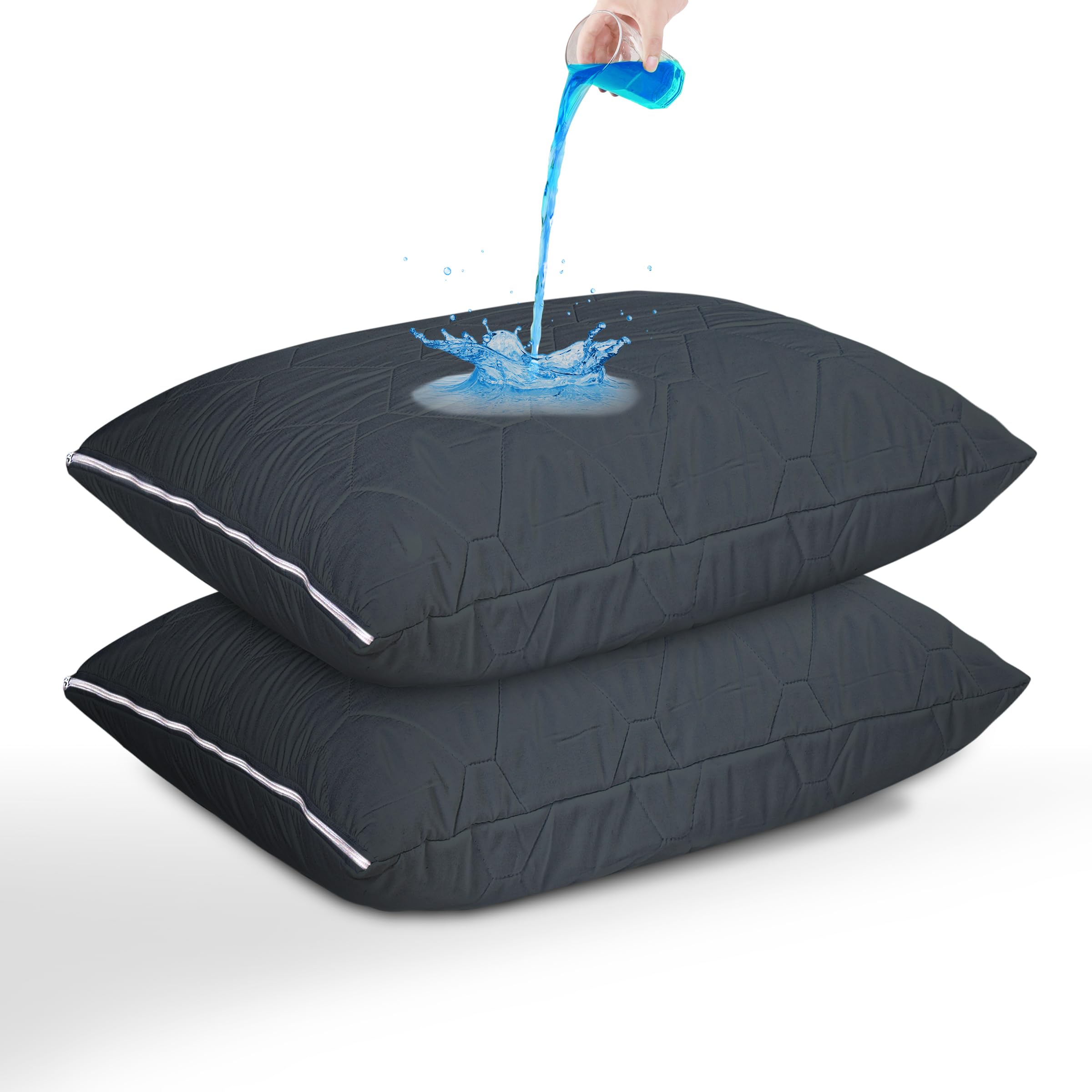 Amazon.com: 2 Pack Standard Size Zippered Pillow Protector, Waterproof ...
