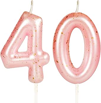 Amazon.com: Hongplus Pink Gold Number 40 Candles, 40 Birthday Candle ...