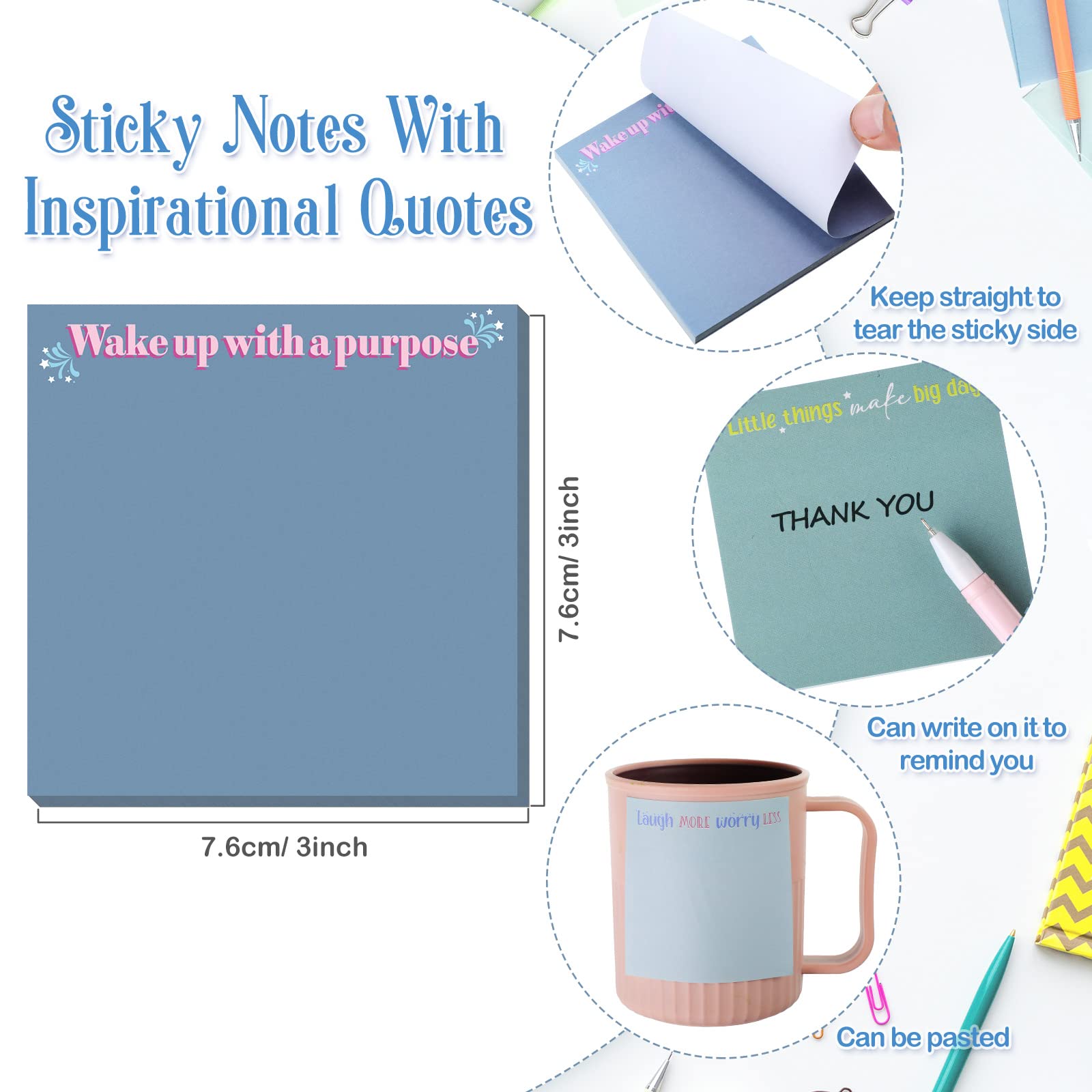 Snapklik.com : Zonon 12 Pieces Inspirational Sticky Notes 3 X 3 Inch ...