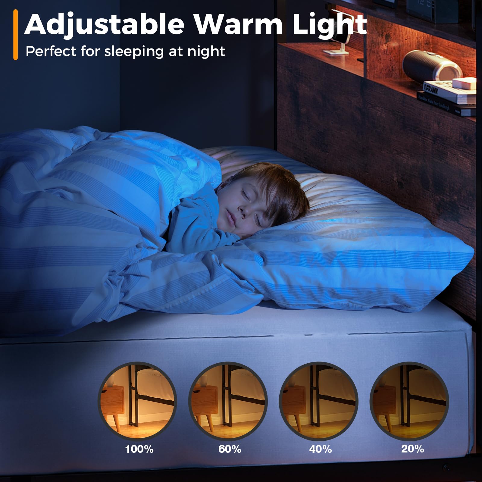 KKL Twin Bed Frames, RGB LED Strip Light with Charing Station, Led Bed ...