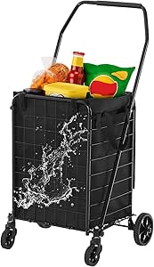 Amazon.com: YITAHOME Folding Shopping Cart with Liner, Foldable Grocery ...